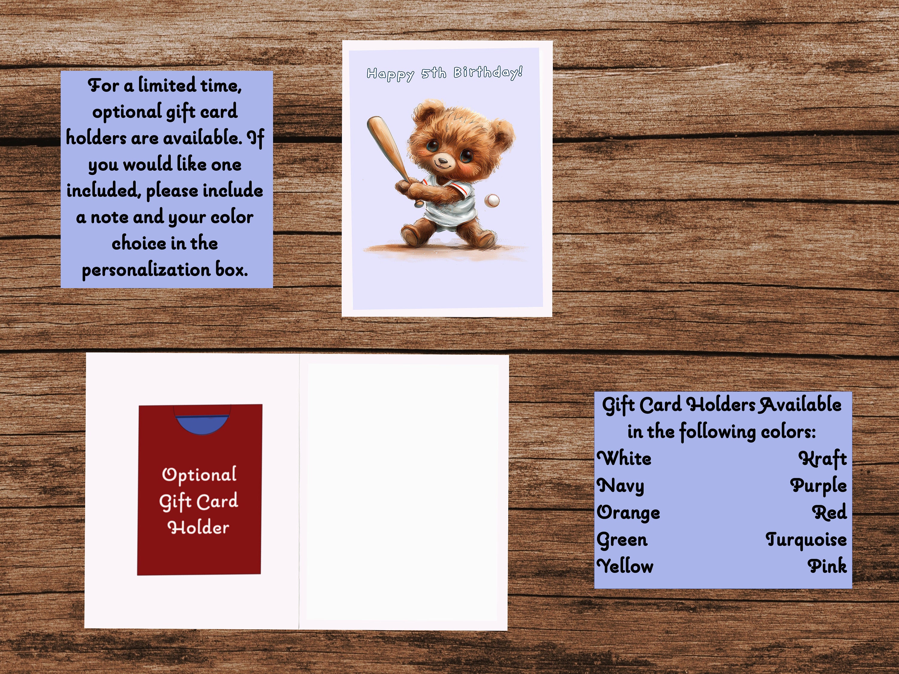 Kids Baseball Birthday Card - Featuring Cute Baby Bear - 3 Different ...
