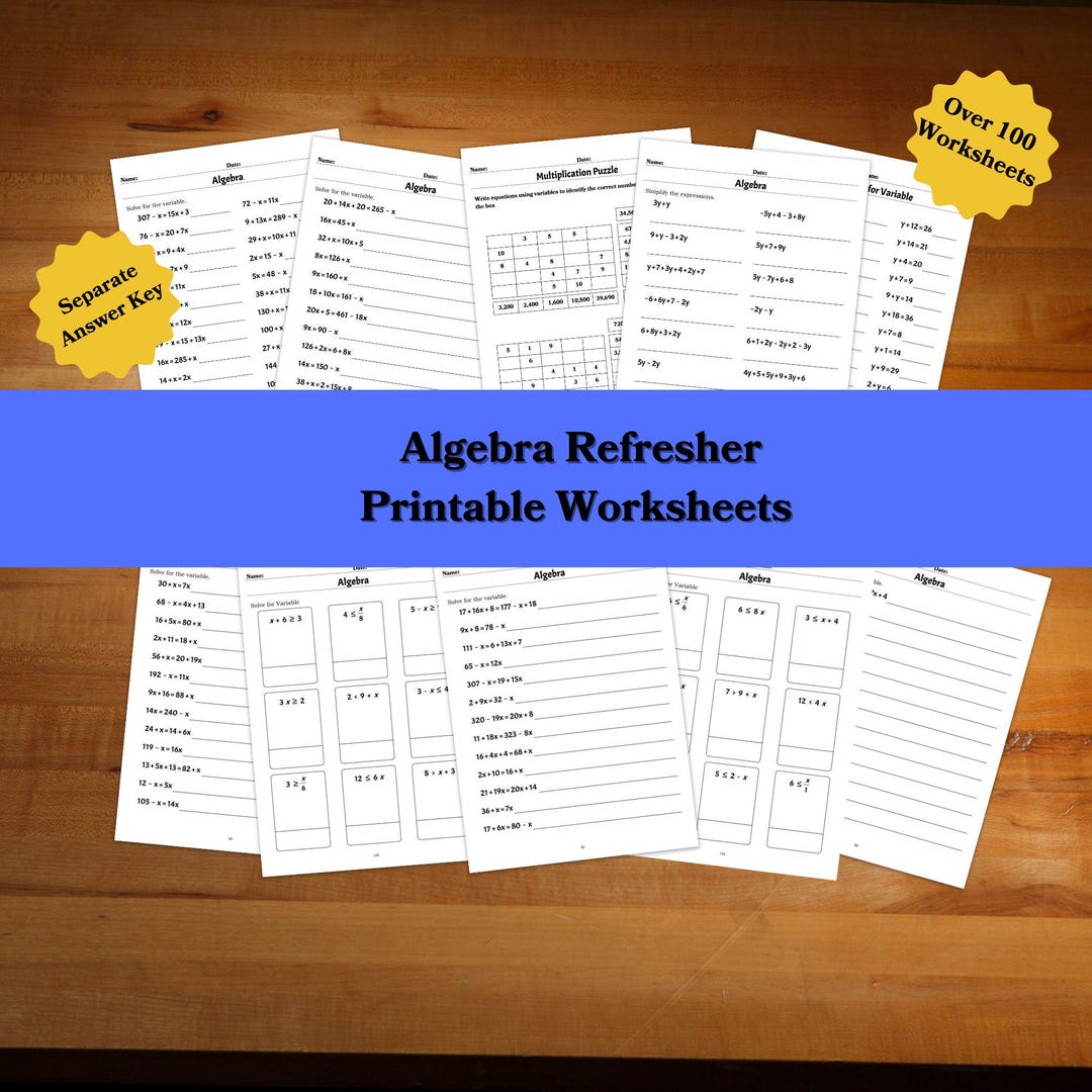 Algebra Refresher Practice Worksheets: 150 Pages, With Answer Key ...