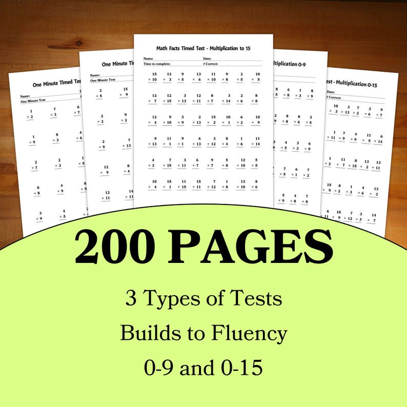 Multiplication Timed Tests: 0-15 Math Facts, Homeschool Drills (PDF ...