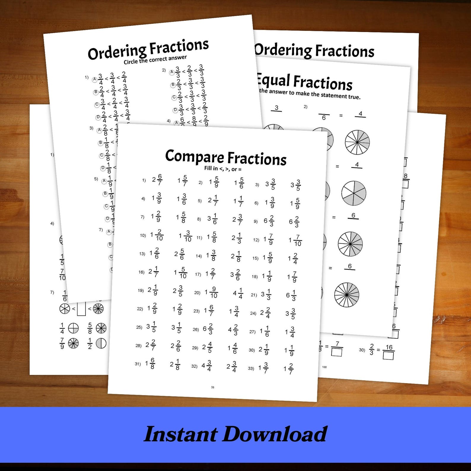 Fractions Practice Worksheets: Comparing Fractions, 140 Pages (digital ...
