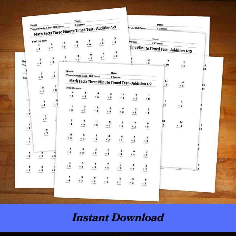 Addition Timed Tests Printable | 0-9 and 0-15 Math Facts | Homeschool ...