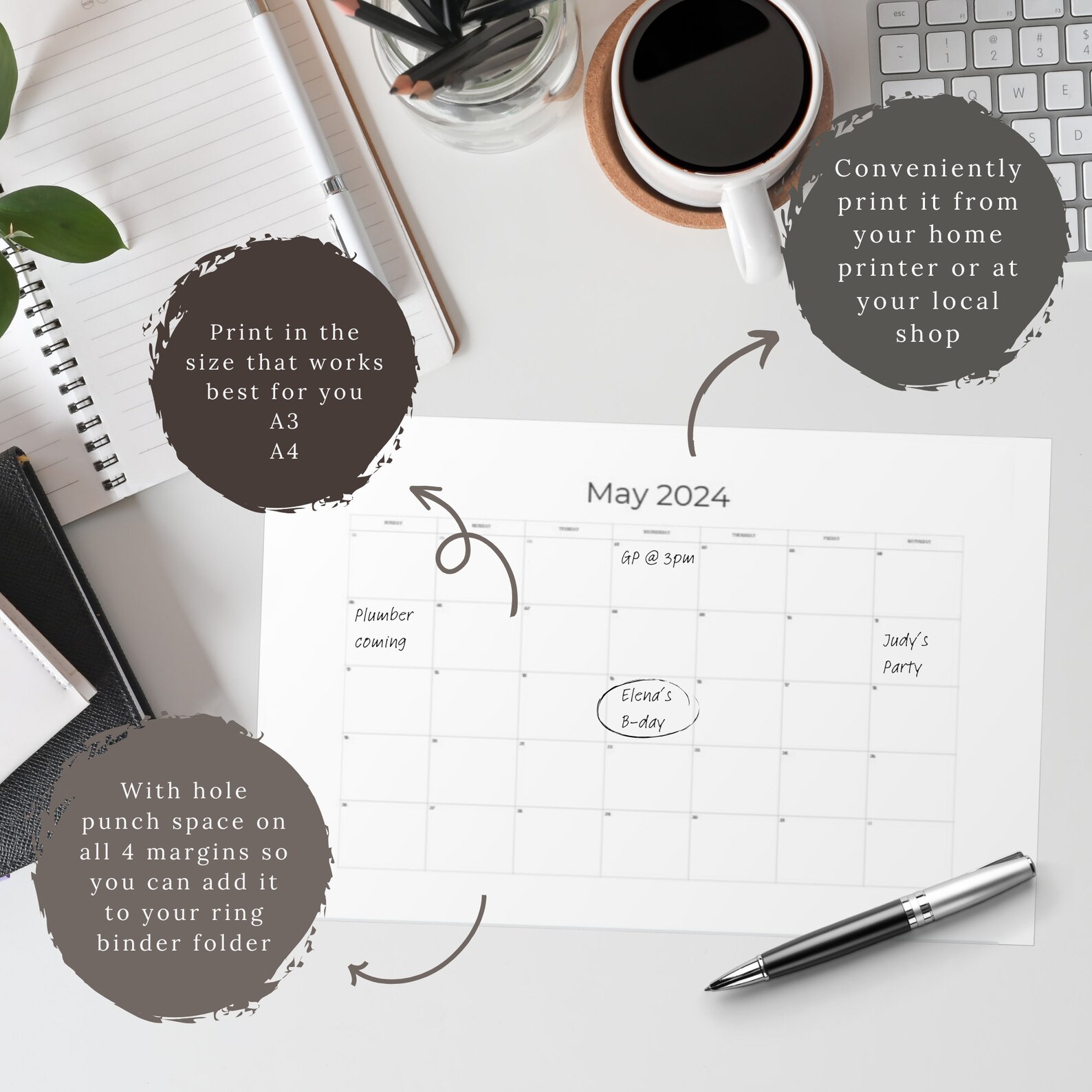 Printable 2024 Calendar, Landscape Planner Calendar, Monthly Calendar ...