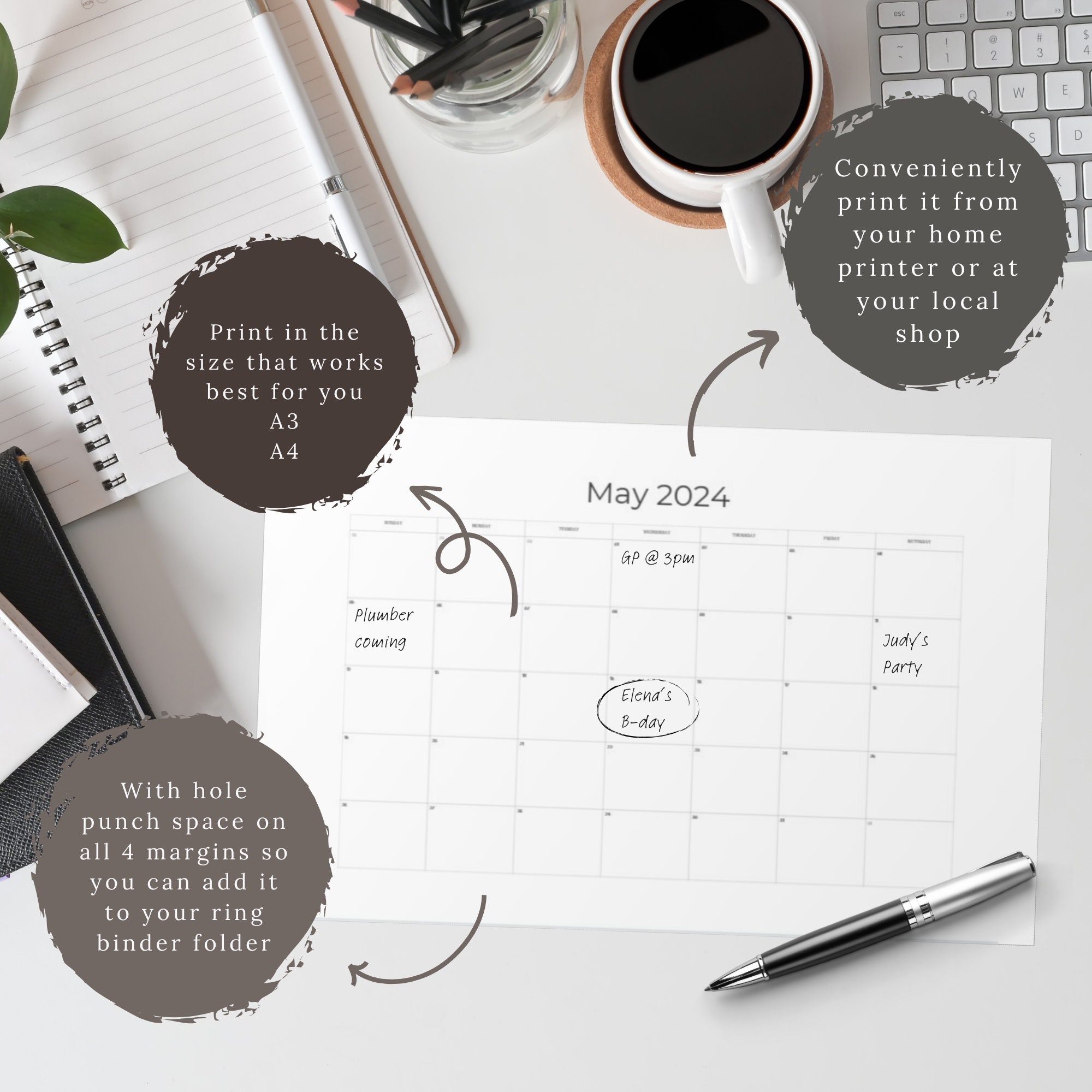 Printable 2024 Calendar, Landscape Planner Calendar, Monthly Calendar ...