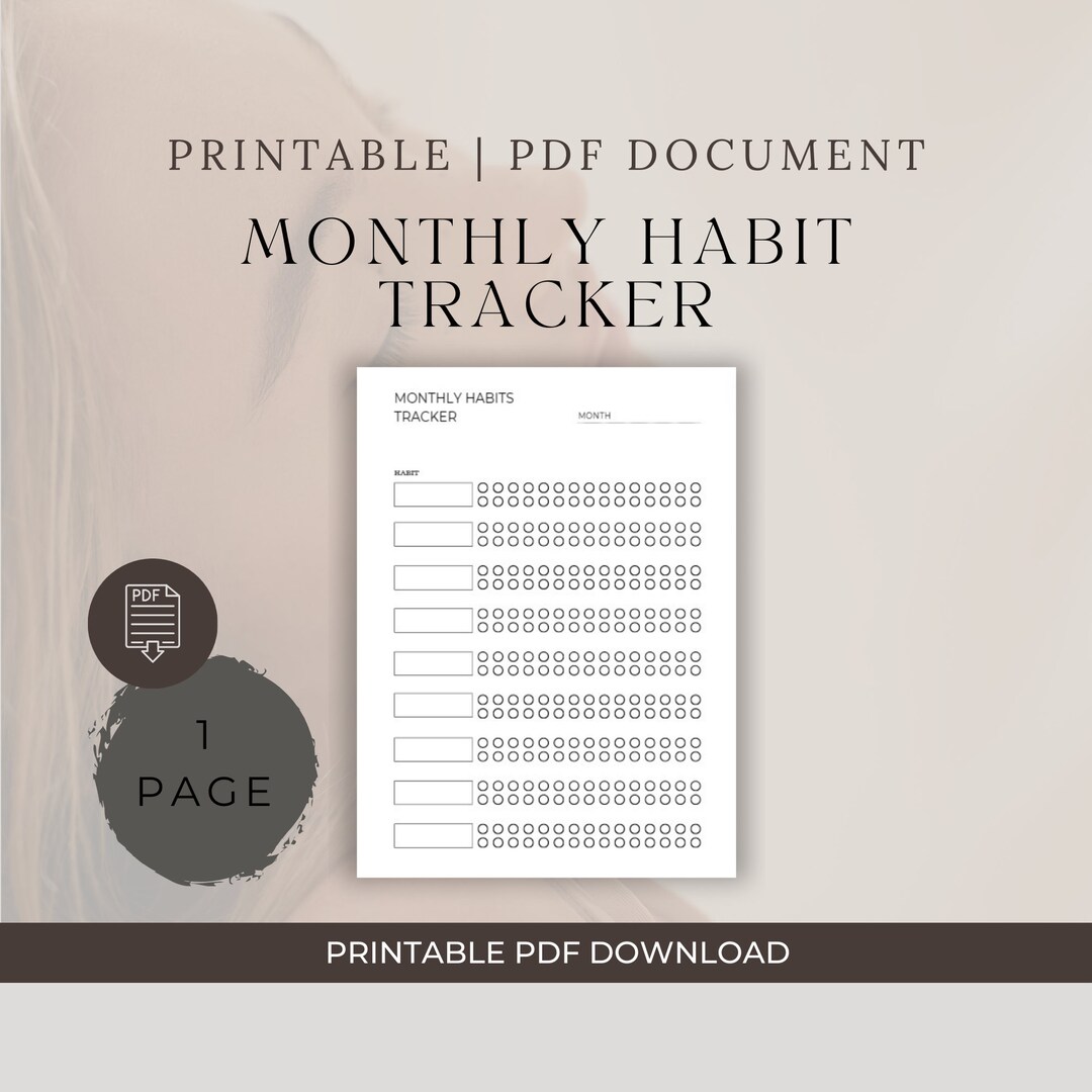 Printable Monthly Habit Tracker, Initiative Tracker, Healthy Habits ...