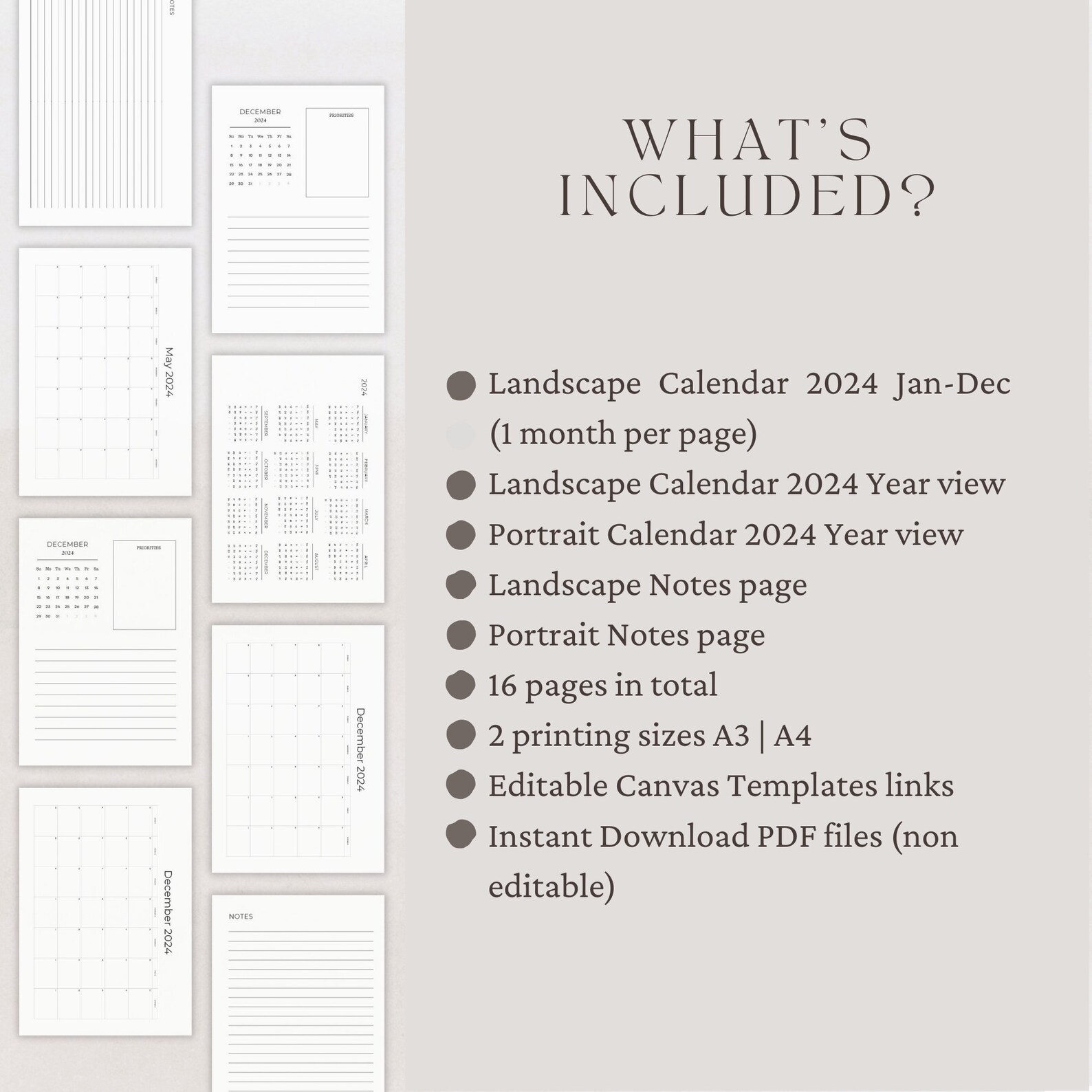 Printable 2024 Calendar, Landscape Planner Calendar, Monthly Calendar ...