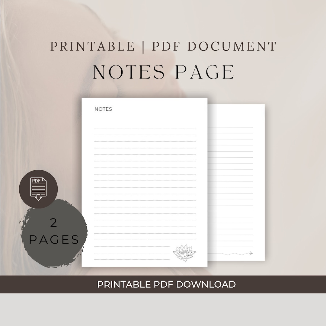 Printable Notes Page, Writing Paper, Lined Paper, Printable Stationary ...