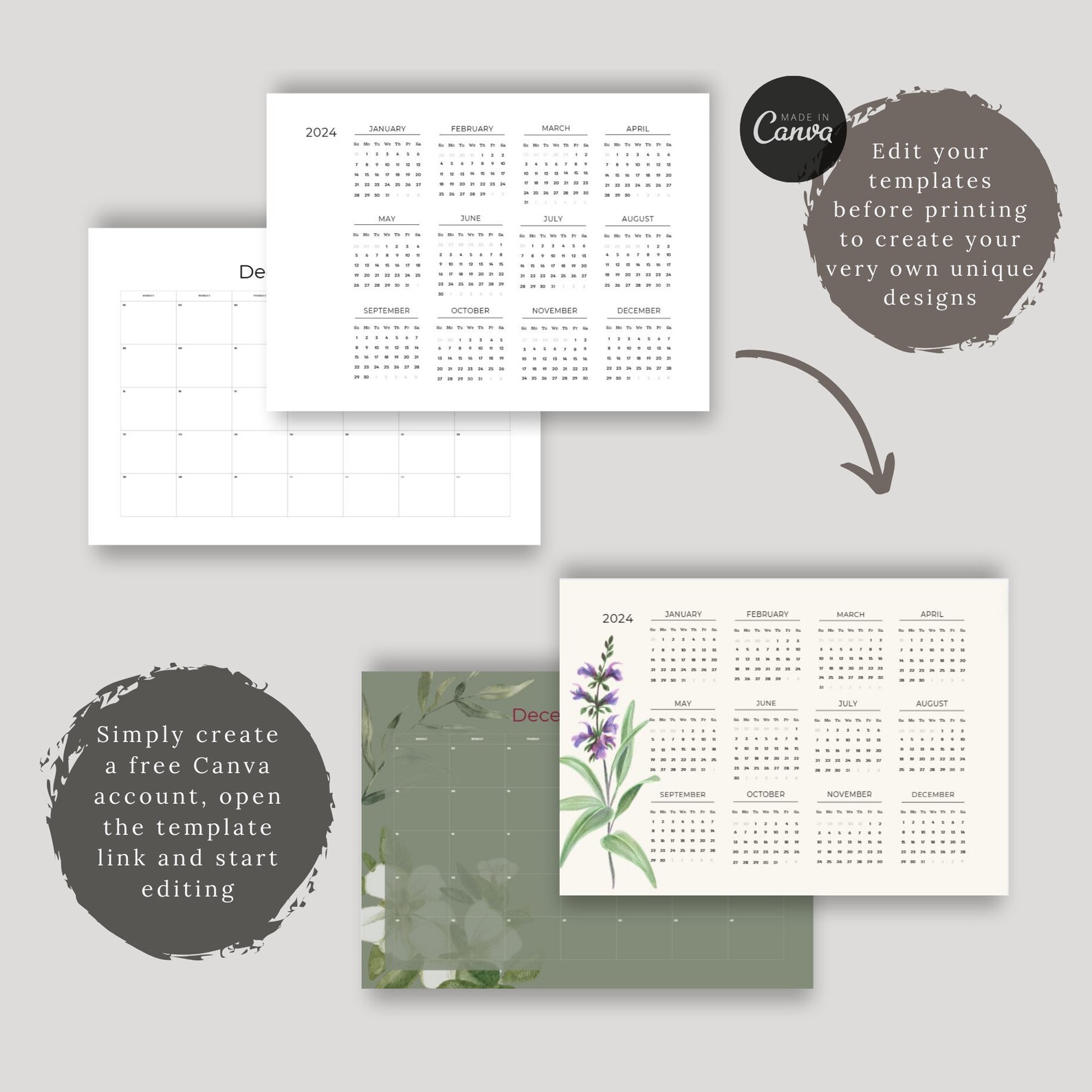 Printable 2024 Calendar, Landscape Planner Calendar, Monthly Calendar ...