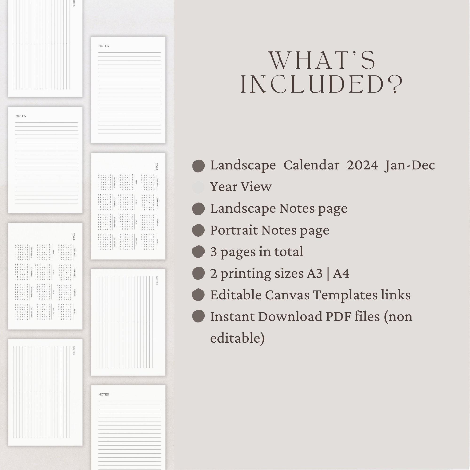 Printable 2024 Calendar Yearly View, Landscape Calendar, Month Calendar ...