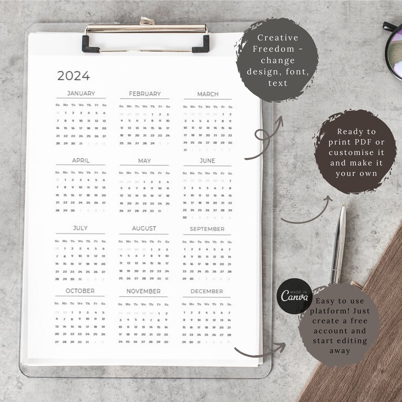 Printable 2024 Calendar, Portrait Planner Calendar, Monthly Calendar ...