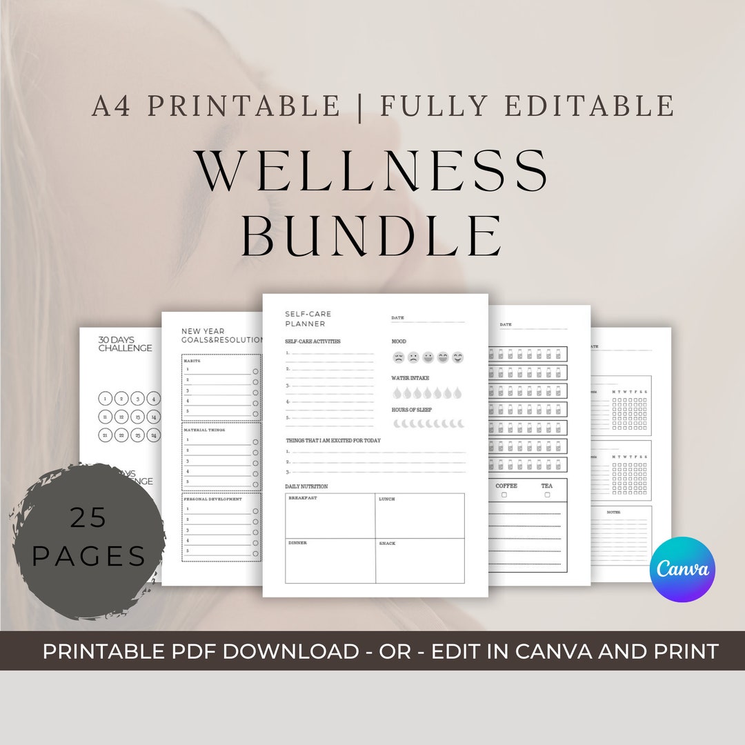 Printable Wellness Bundle, Habit Trackers, Food Trackers, Mindfulness ...
