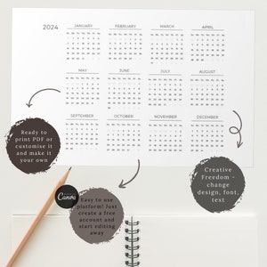Printable 2024 Calendar, Landscape Planner Calendar, Monthly Calendar ...