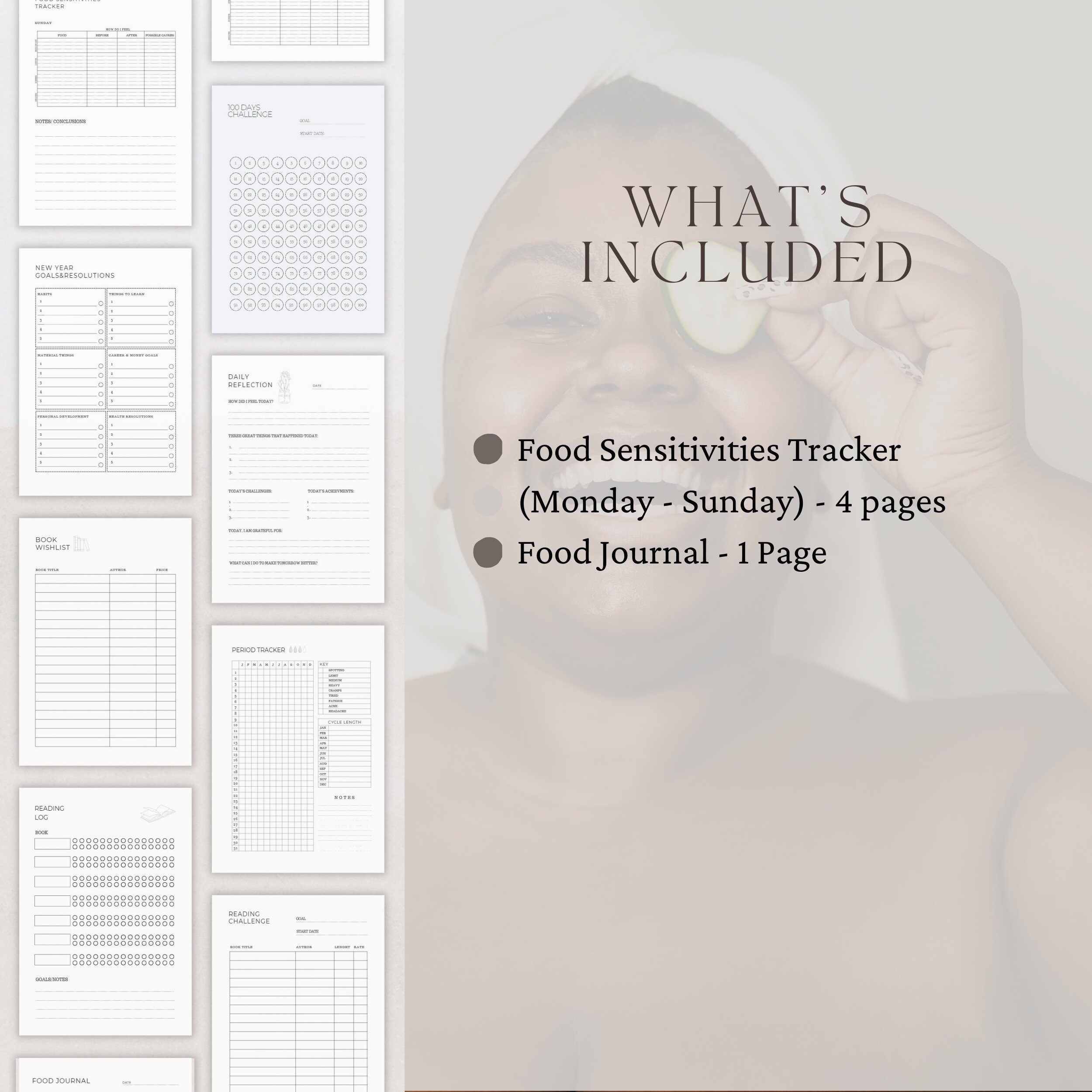 Printable Food Journal, Food Tracker, Food Diary, Self Care Tracker ...