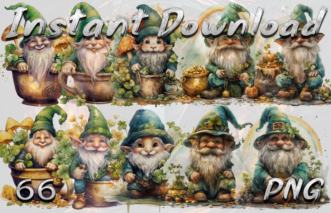 St Patricks Gnomes Clipart, Watercolor Festive PNG (66 Images ...