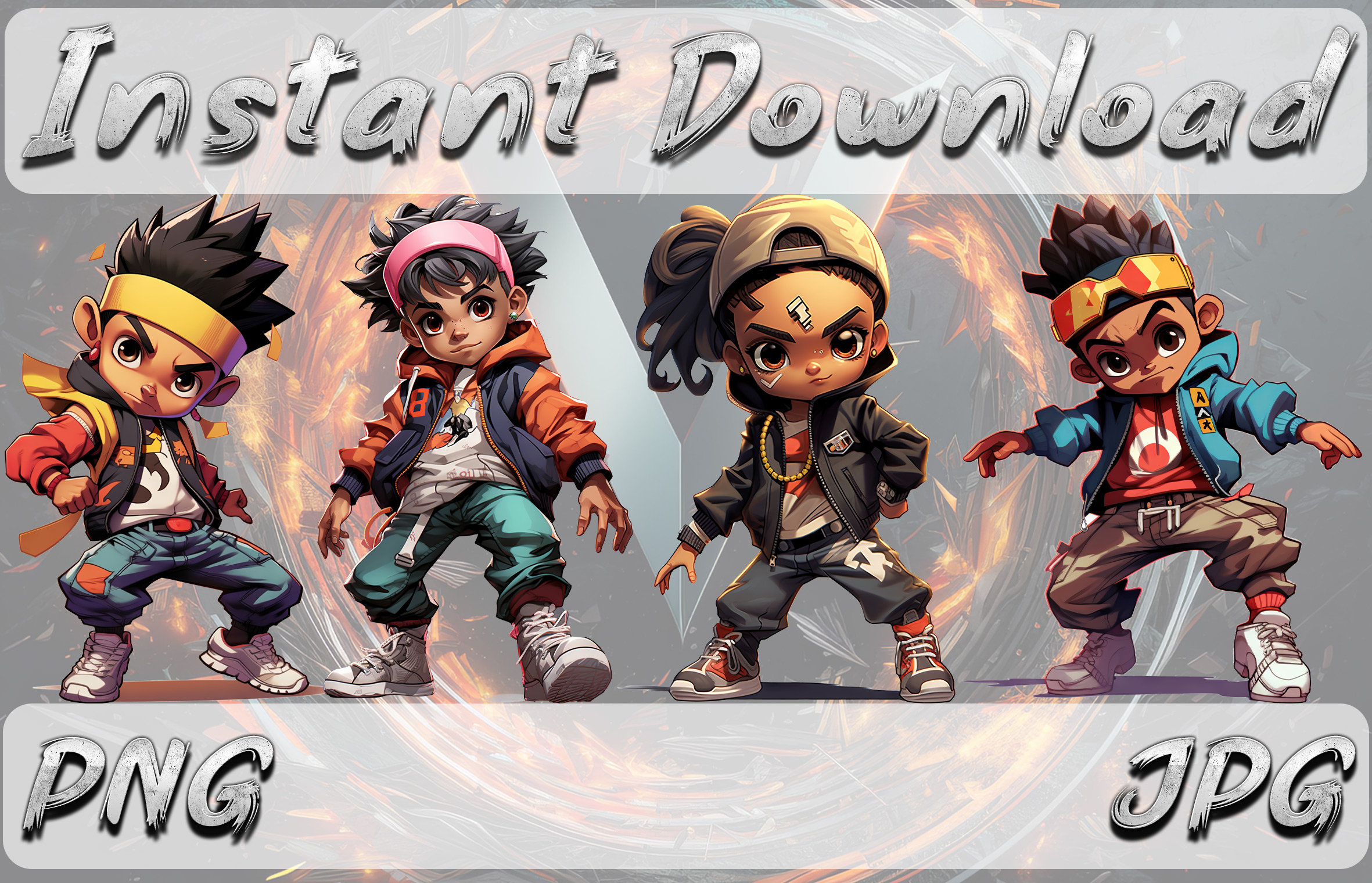 2D Break Dancers Clipart High Quality, Digital Art Illustration ...