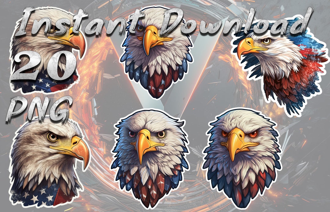 Bald Eagle Stickers Digital Art Illustration Clipart T-shirt ...