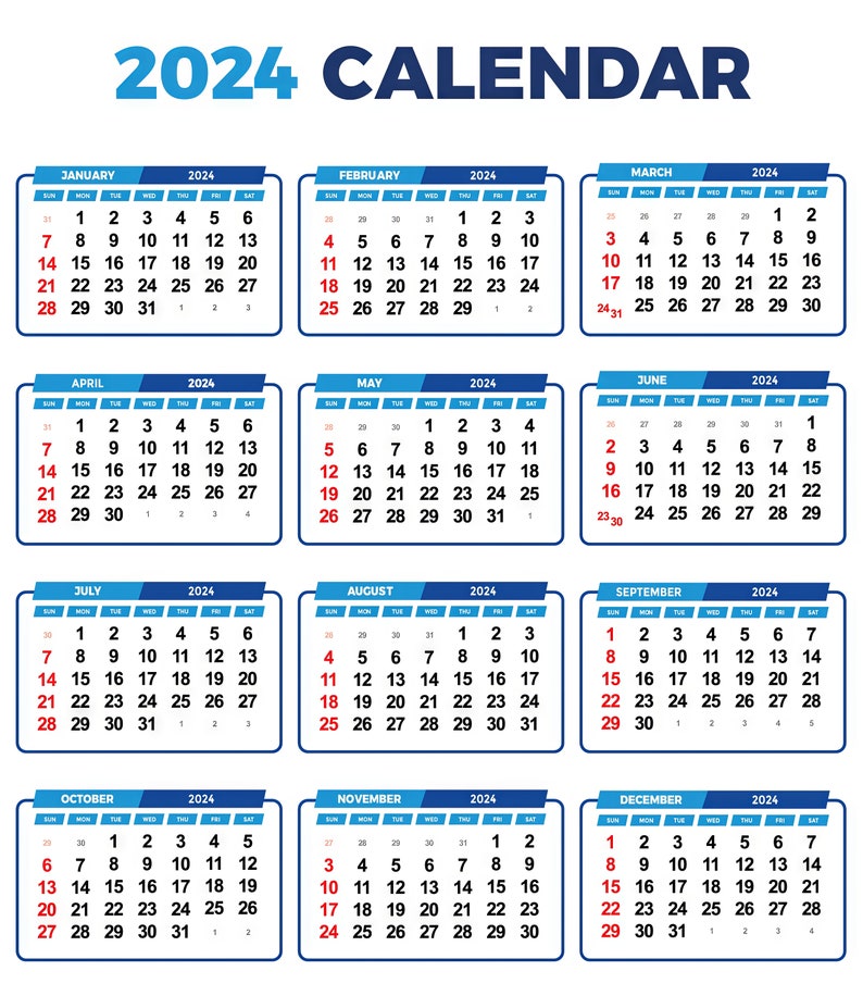 2024 Calendar Yearly 2024 Wall Calendar Printable Calendar 2024 ...