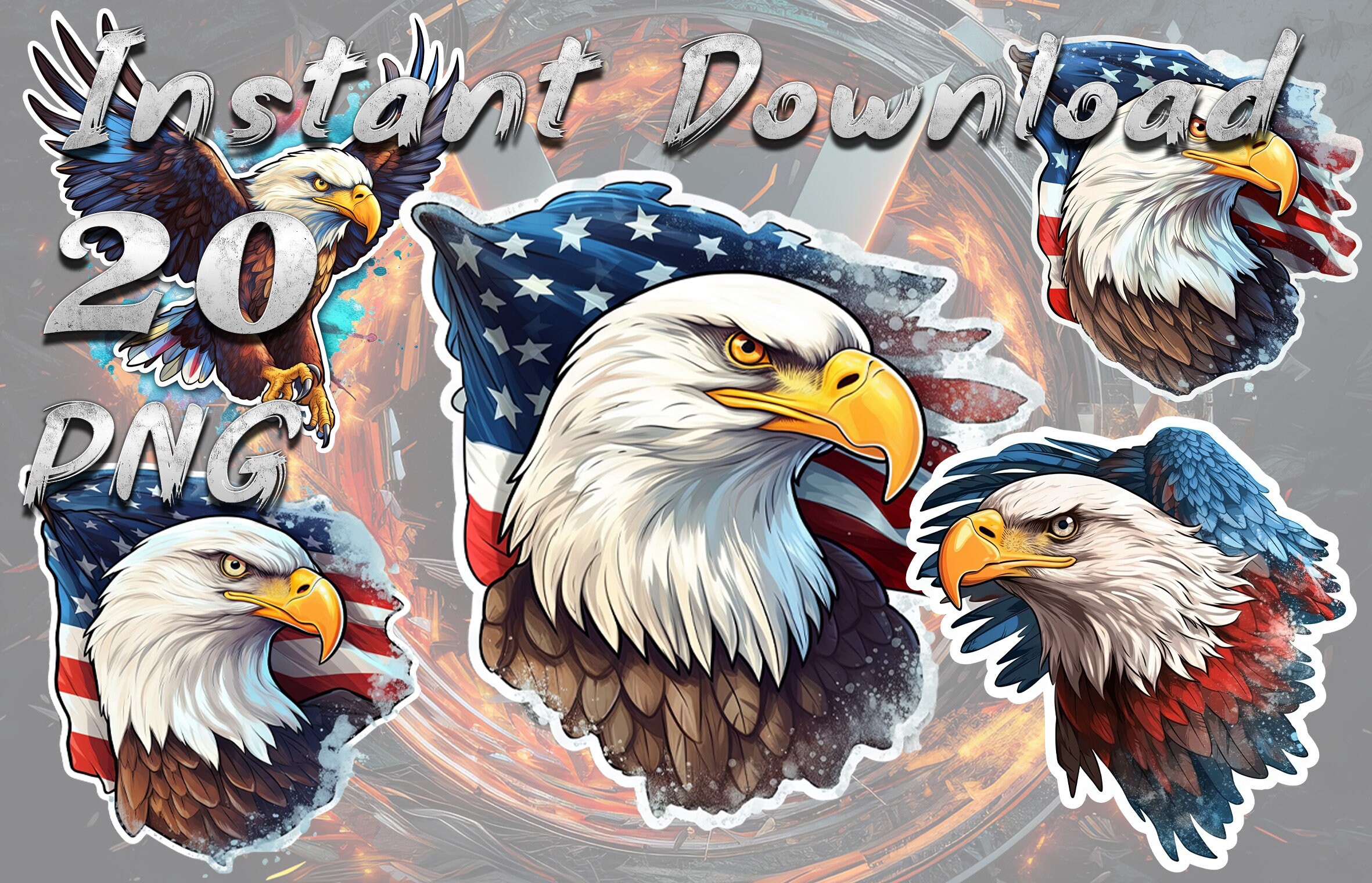 Bald Eagle Stickers Digital Art Illustration Clipart T-shirt ...
