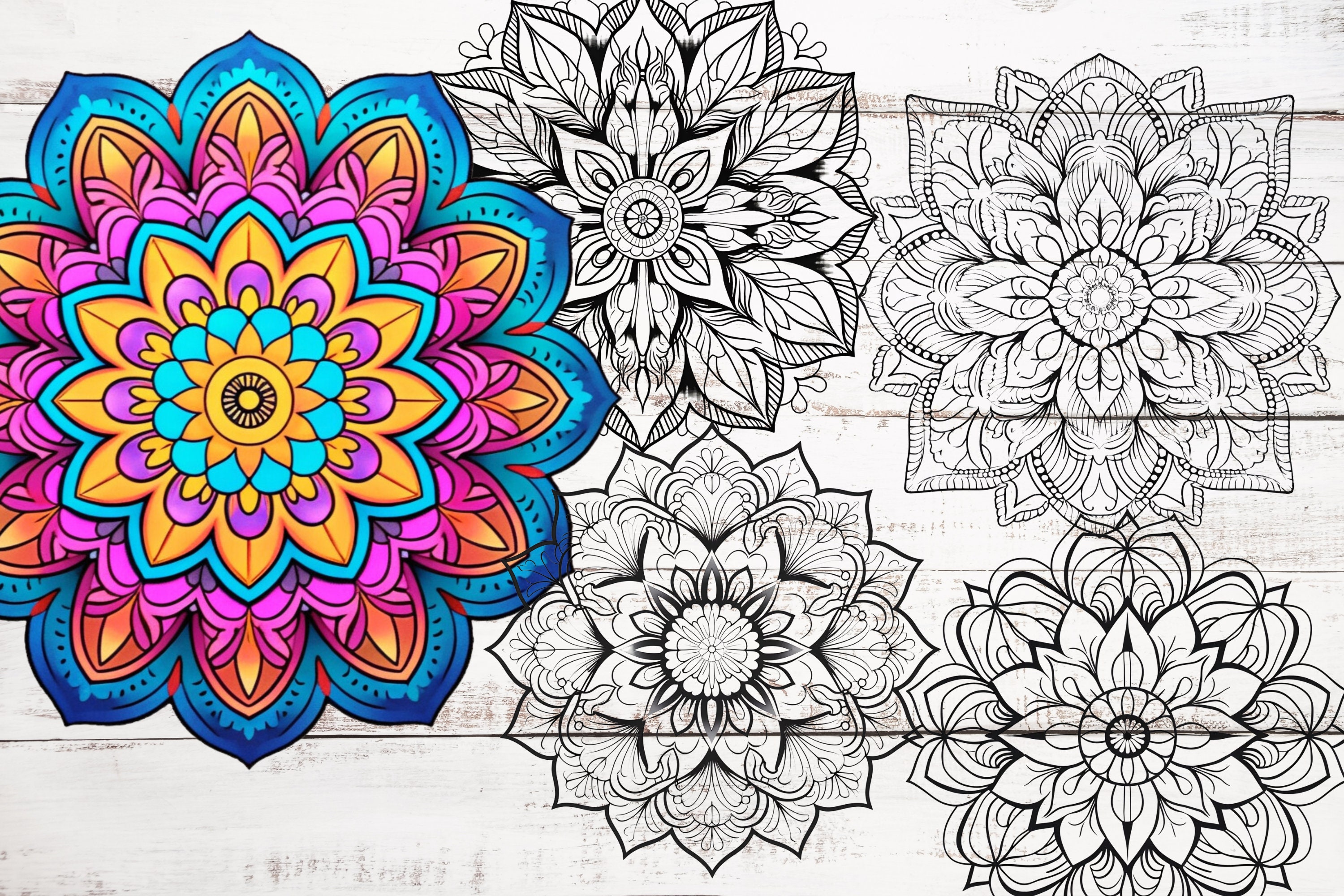 Abstract Art Mandala Coloring Page Bundle 100 Files, Mix Mandala 100 ...