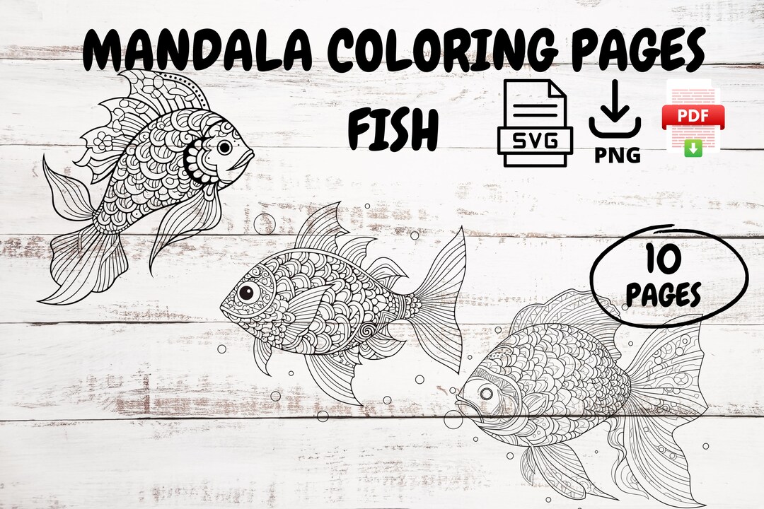 Mandala Fish Coloring Pages for Adults - Etsy