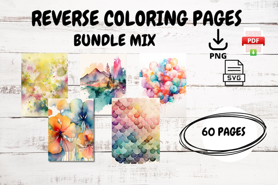 Reverse Watercolor Coloring Pages, Coloring Pages for Adults - Reverse ...