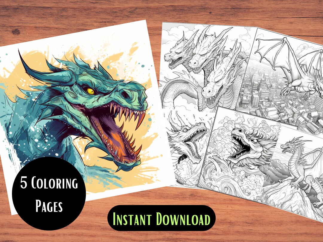 Dragon Coloring Book Pages, Fantasy Adults + Kids- Instant Download ...
