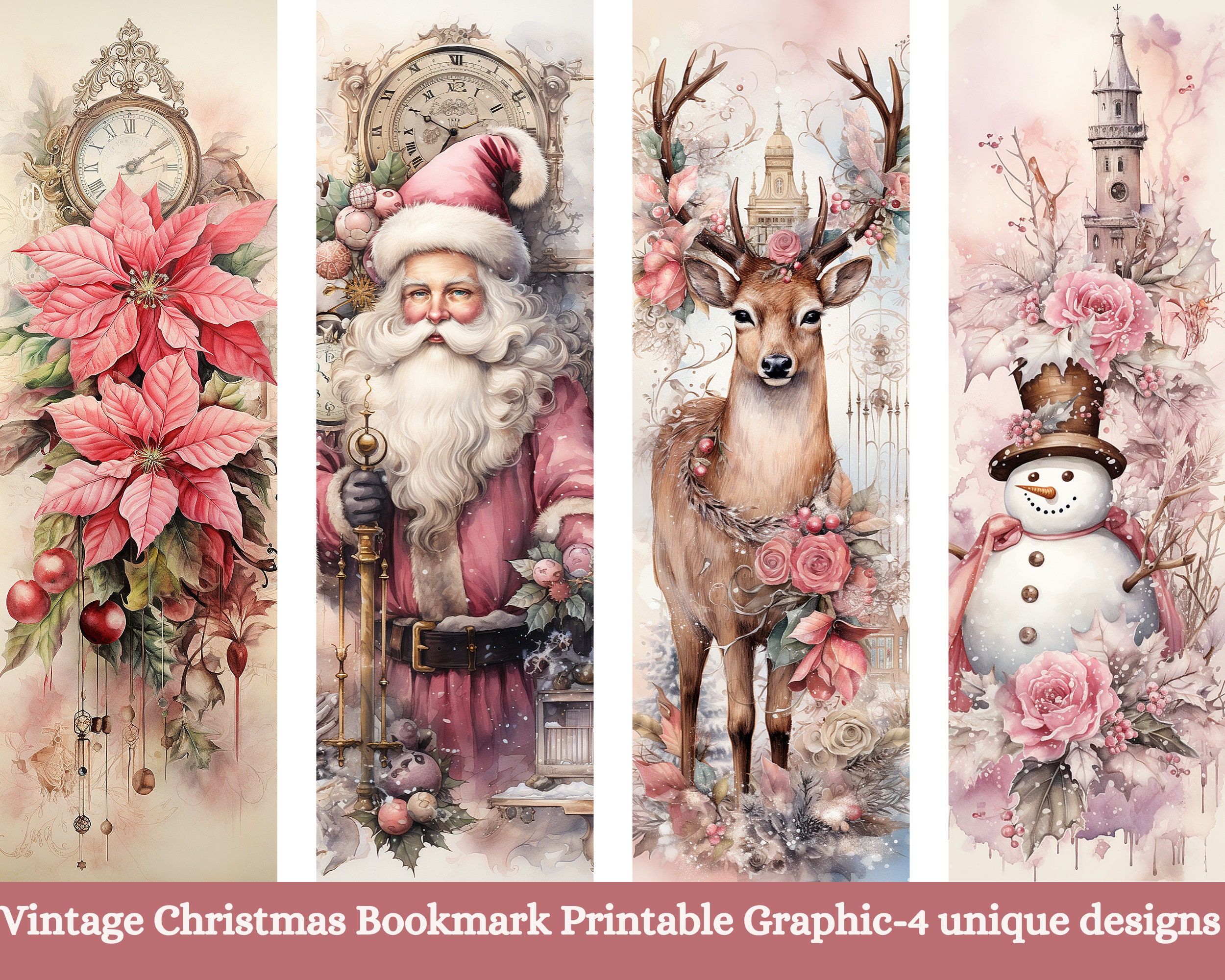 Vintage Christmas Bookmarks Printable Gift Cozy Holiday Bundle Reading ...