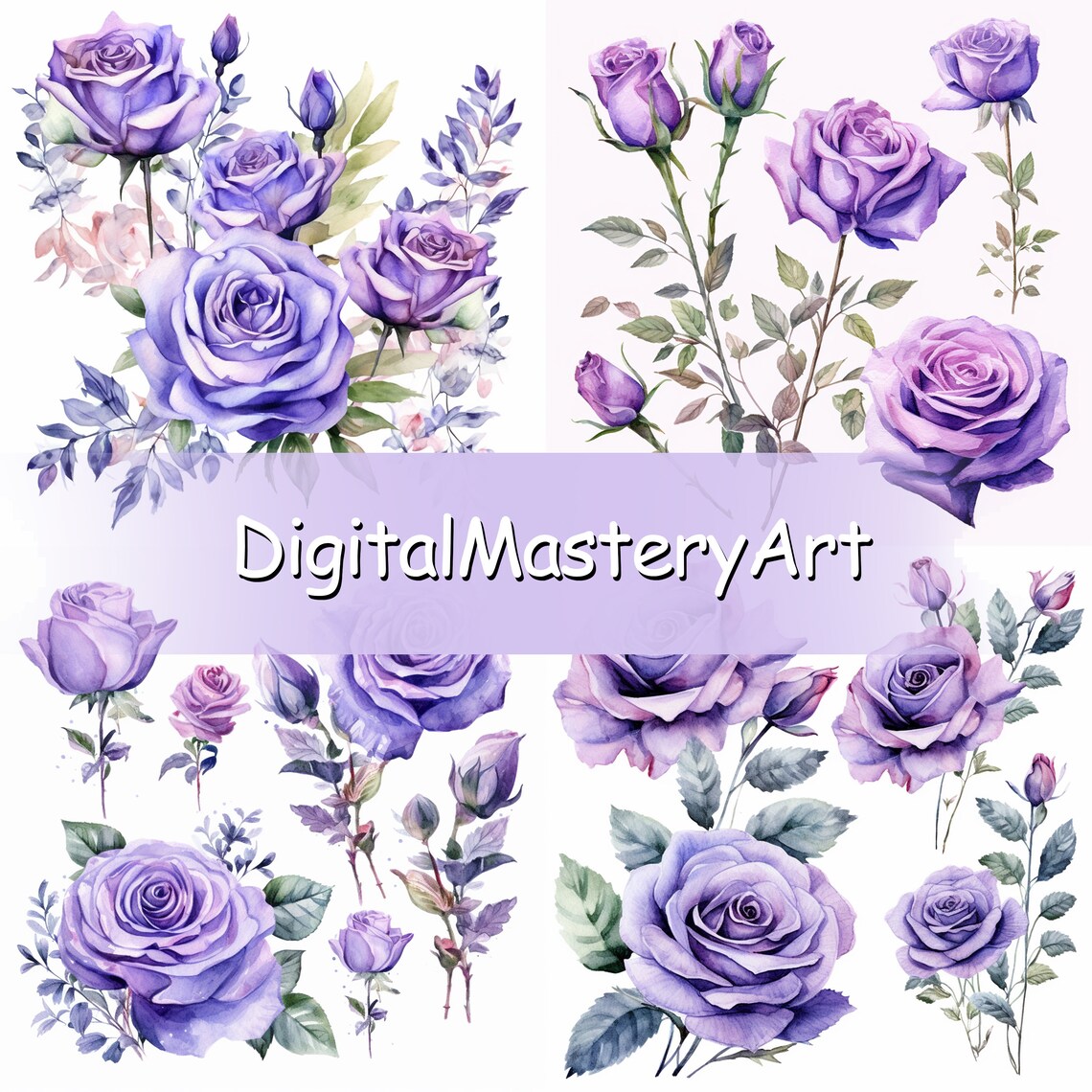 Watercolor Lavender Roses Clipart/ Stunning Floral Designs for Crafts ...