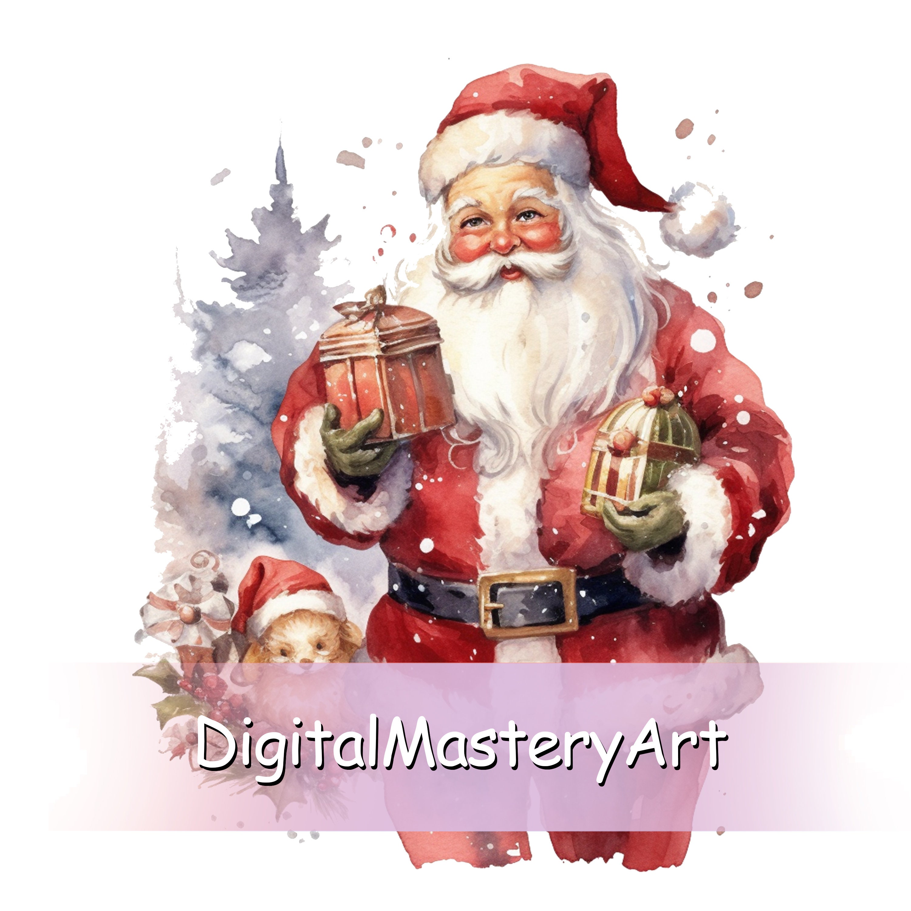 12 Watercolor Santa Claus Clipart Collection High-quality Holiday ...