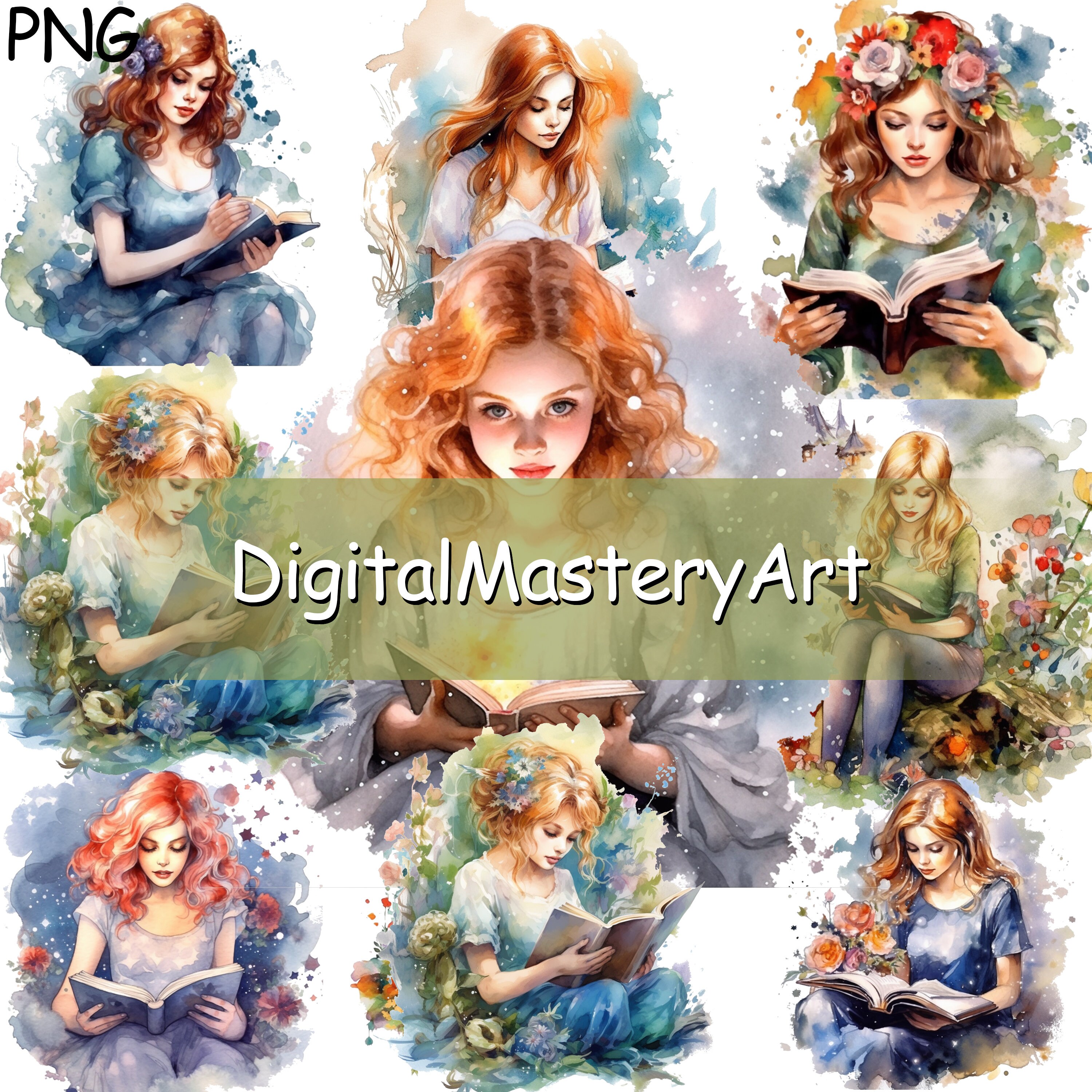 10 Watercolor Women Reading Book Clipart Inspiring - Etsy