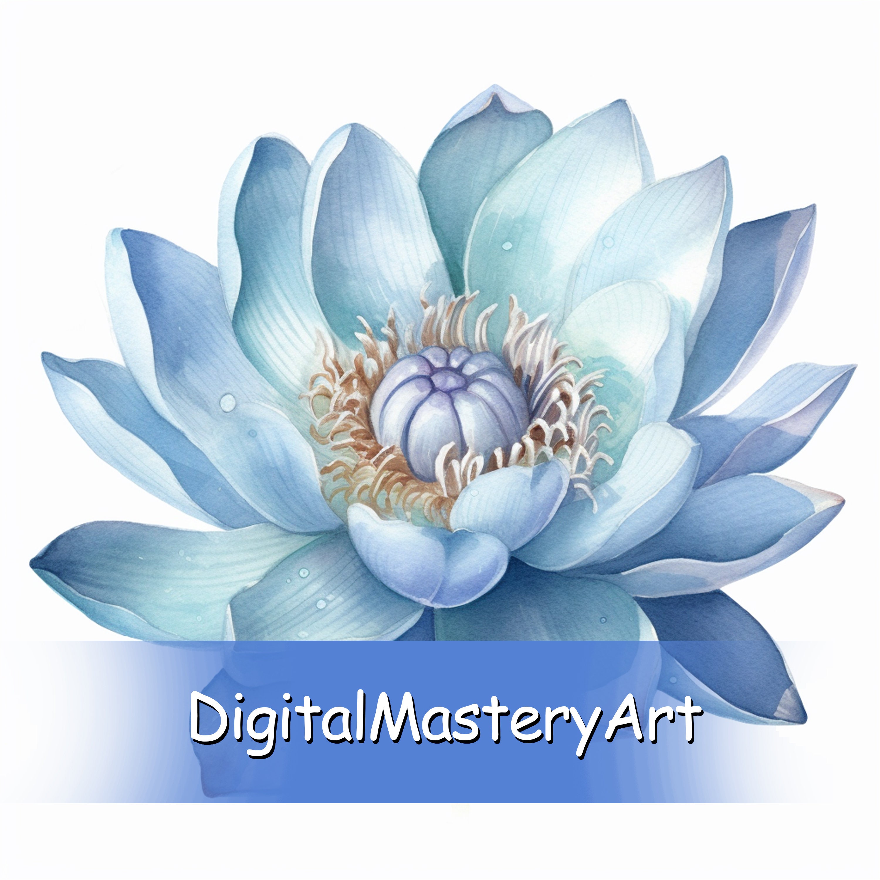 Stunning Bule Lotus Clipart, Handcrafted Watercolor Art for Digital and ...