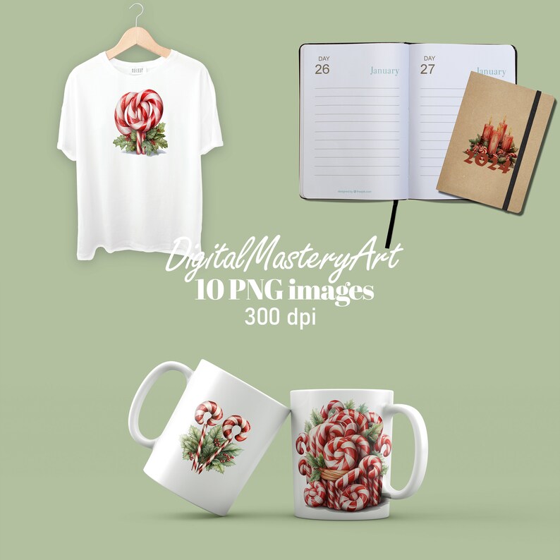 High-quality Candy Cane Clipart Collection: Festive Watercolor ...