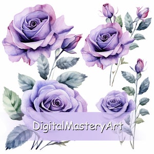 Watercolor Lavender Roses Clipart/ Stunning Floral Designs for Crafts ...