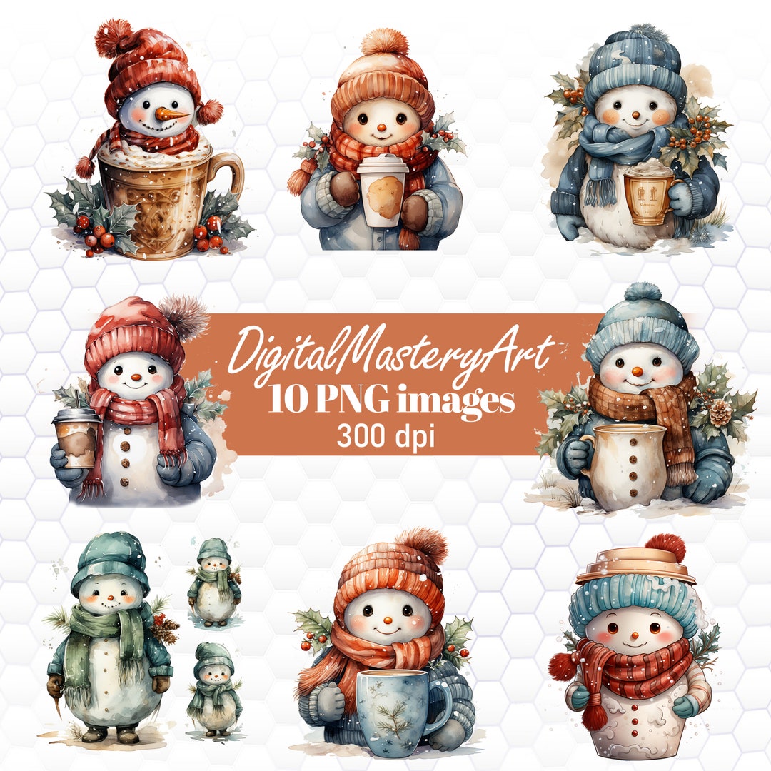 12 Watercolor Christmas Snowman Clipart Collection High-quality Holiday ...