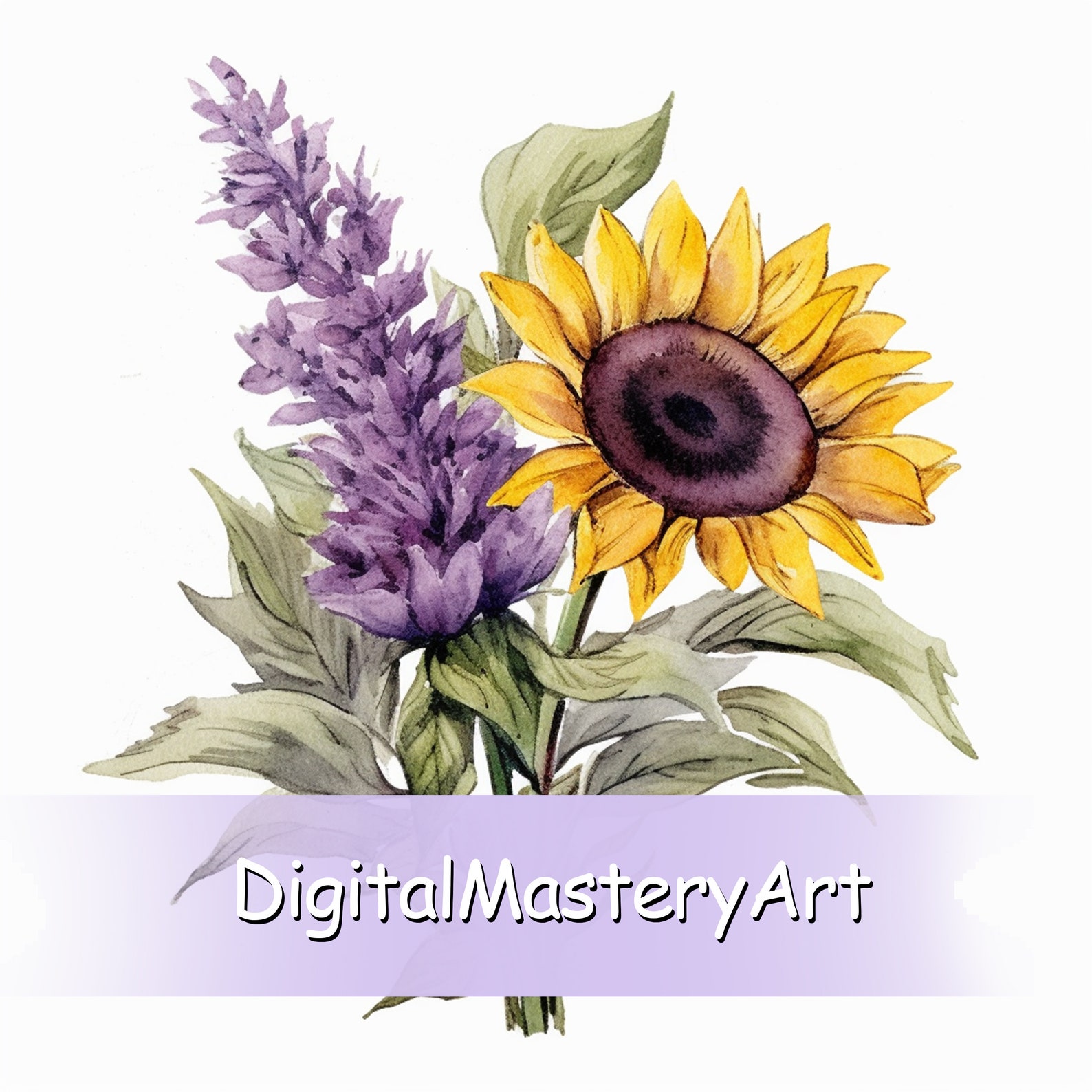 Purple Sunflower Watercolor Clipart Whimsical Floral Graphics - Etsy