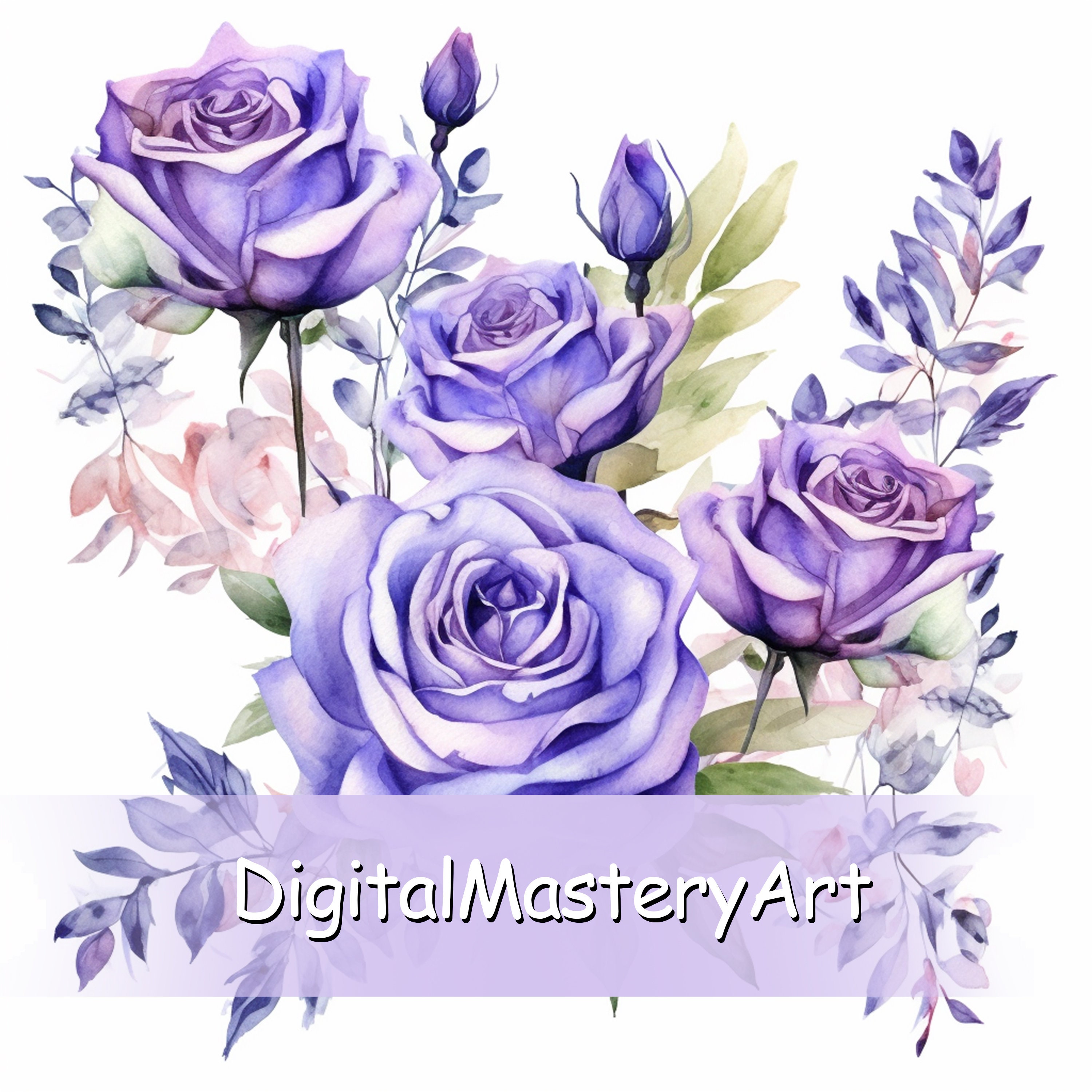 Watercolor Lavender Roses Clipart/ Stunning Floral Designs for Crafts ...