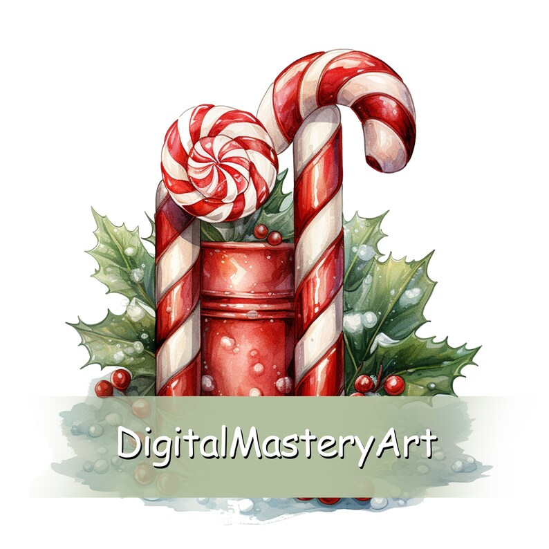 High-quality Candy Cane Clipart Collection: Festive Watercolor ...
