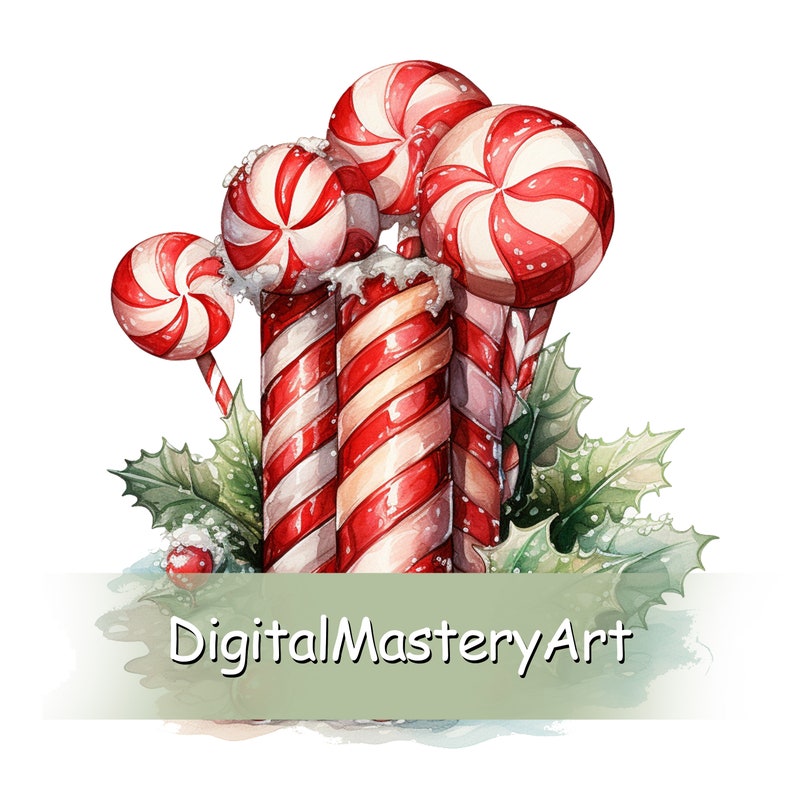 High-quality Candy Cane Clipart Collection: Festive Watercolor ...