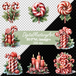 High-quality Candy Cane Clipart Collection: Festive Watercolor ...