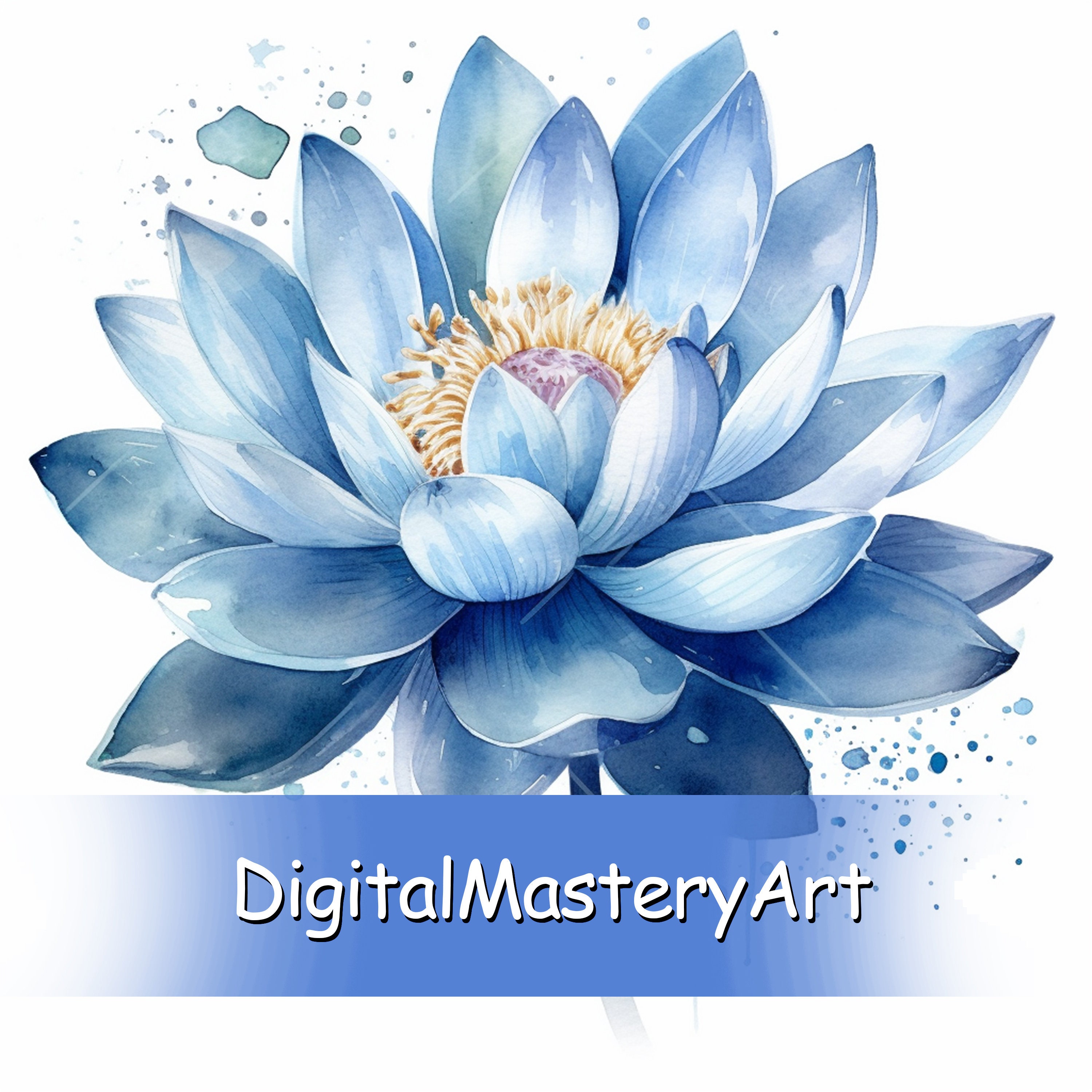 Stunning Bule Lotus Clipart, Handcrafted Watercolor Art for Digital and ...
