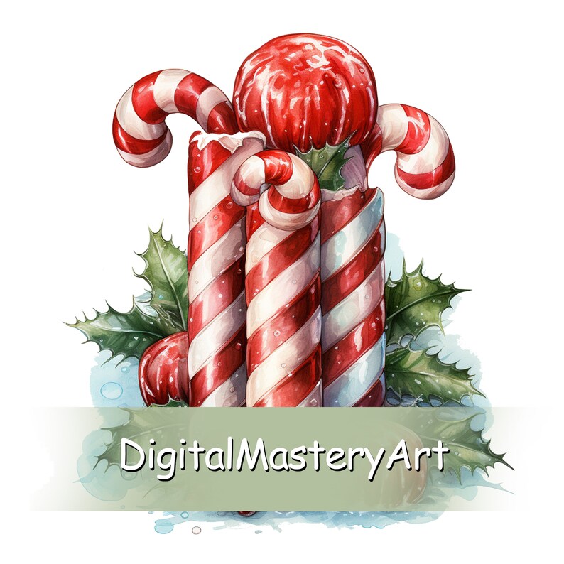 High-quality Candy Cane Clipart Collection: Festive Watercolor ...