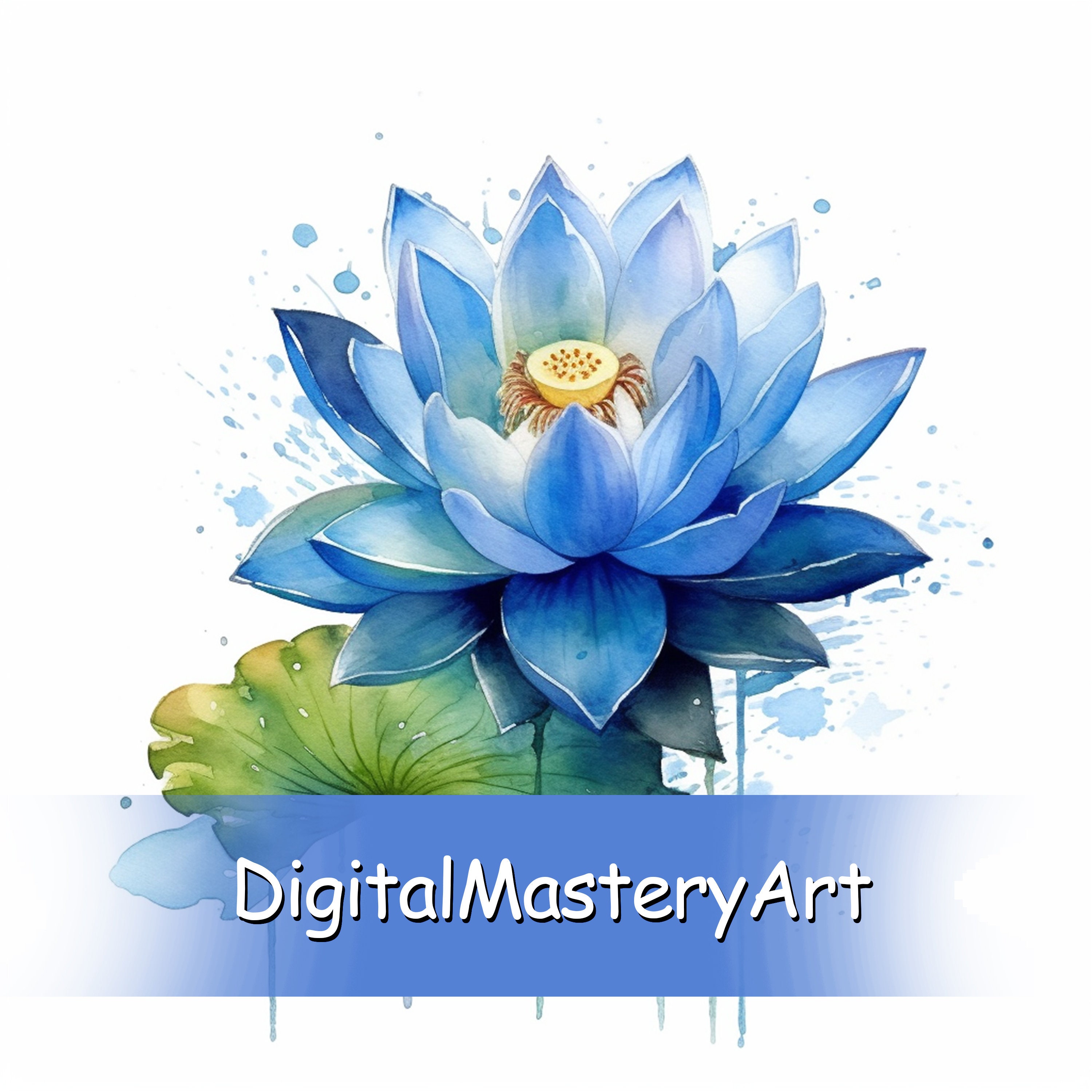Stunning Bule Lotus Clipart, Handcrafted Watercolor Art for Digital and ...