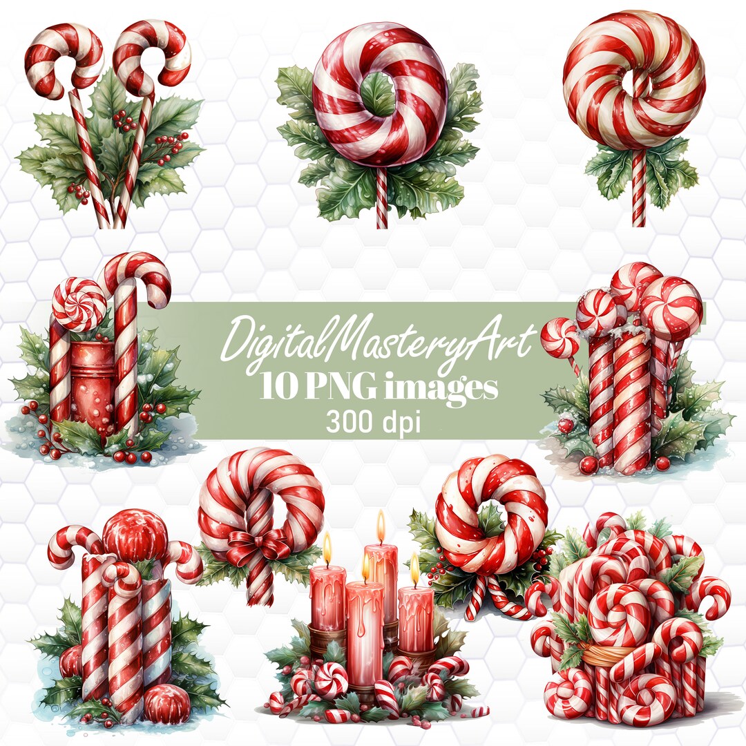 High-quality Candy Cane Clipart Collection: Festive Watercolor ...