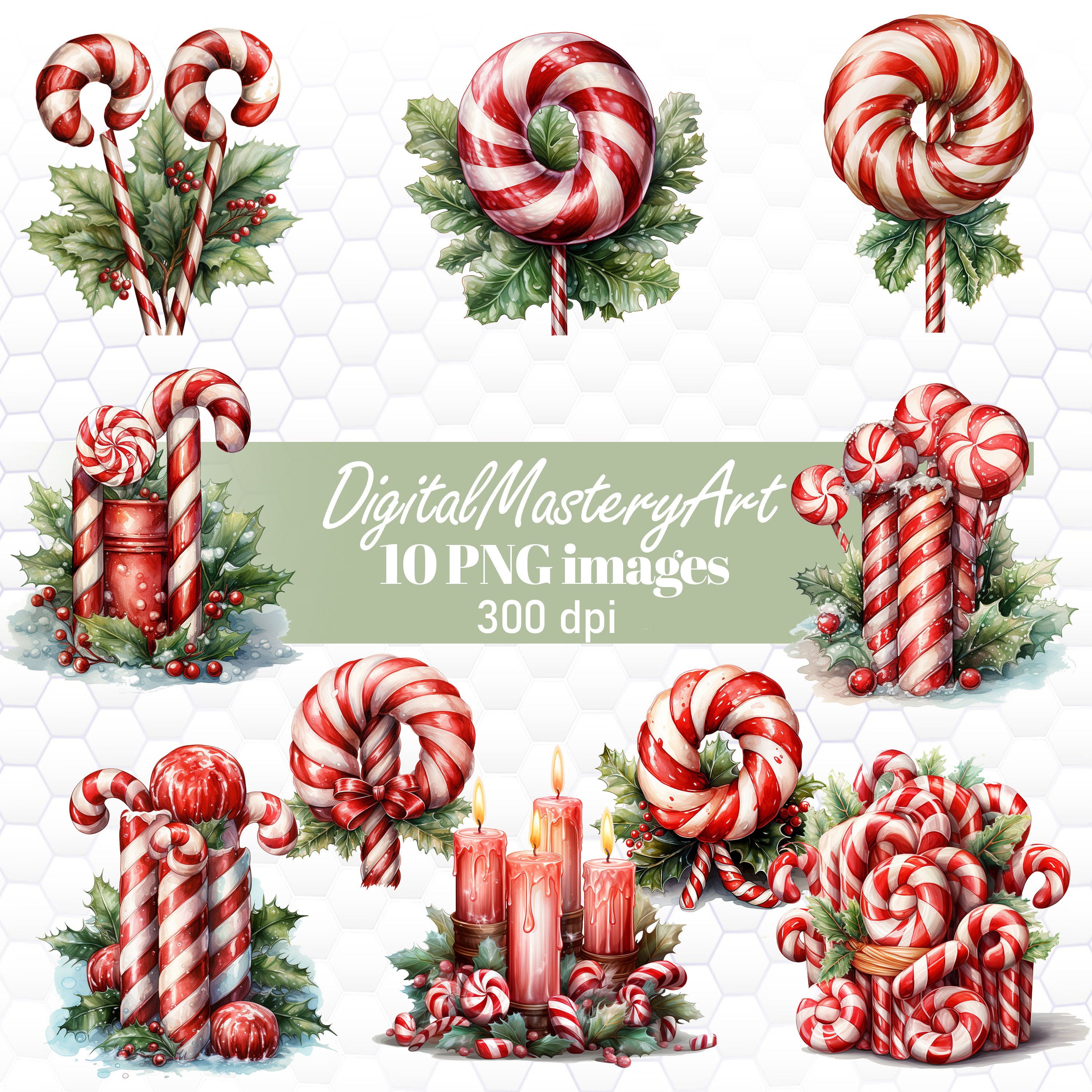 High-quality Candy Cane Clipart Collection: Festive Watercolor ...