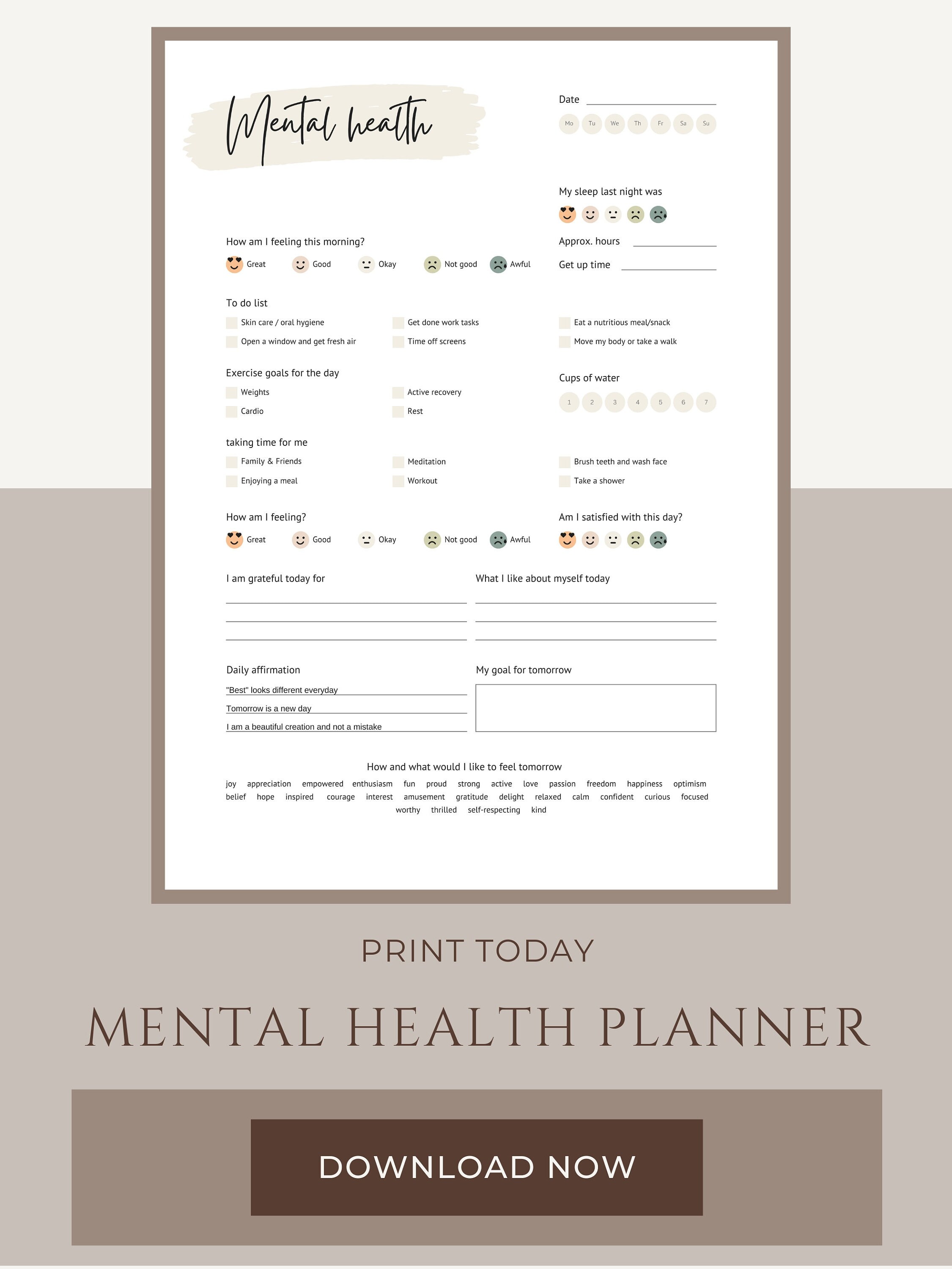 Mental Health Planner | Instant Download | Mindfulness Tracker | Mood ...