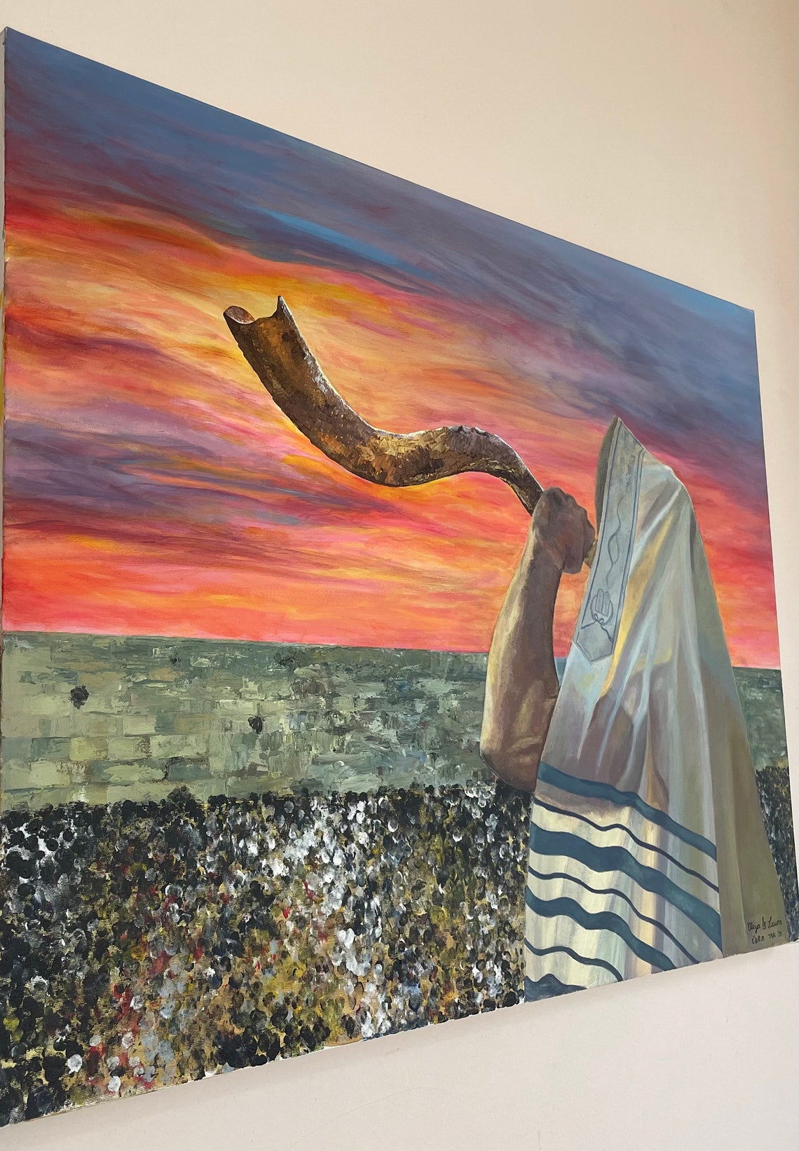 Geula Jewish Painting Jerusalem Kotel Shofar, Beautiful Judaica Art ...
