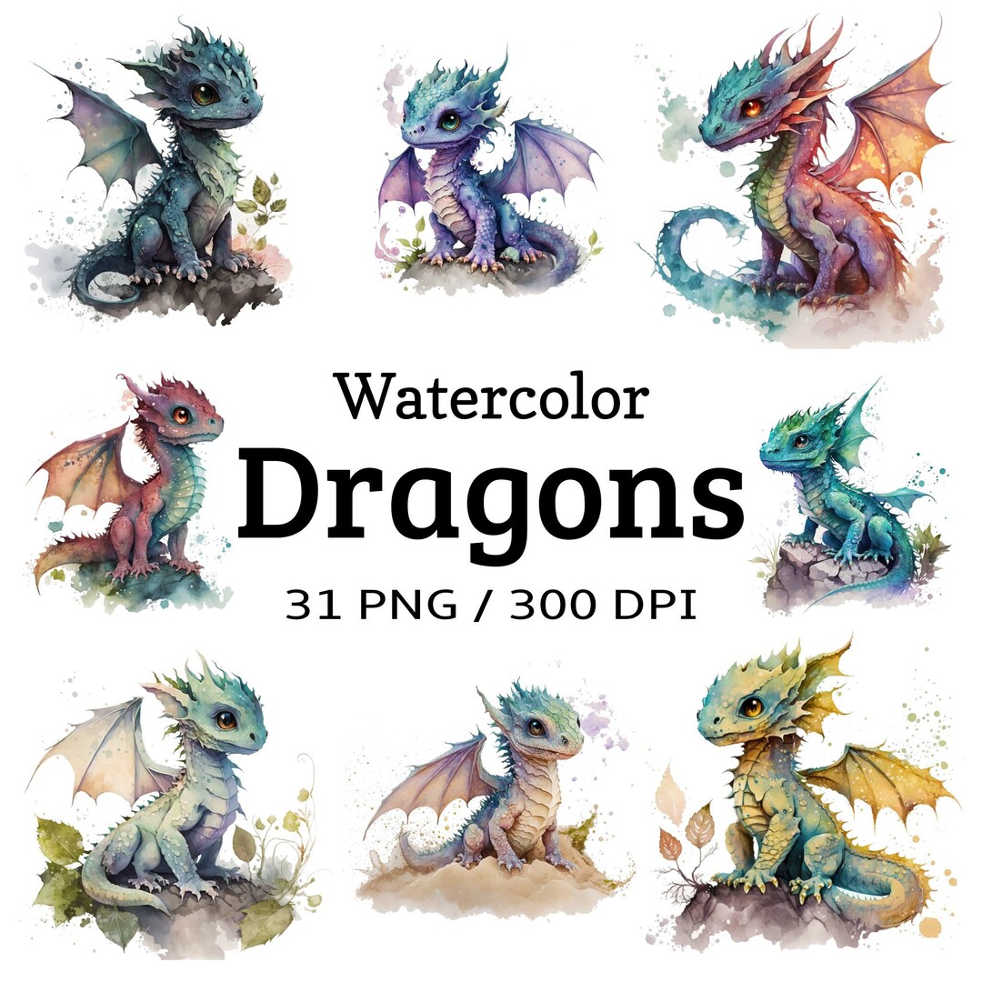 Watercolor Dragon Clipart, Dragon Clipart, Nursery Clipart, PNG, Dragon ...