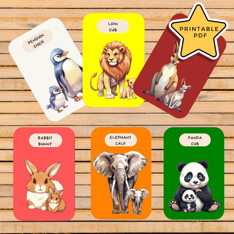 Set of 20 Parent & Baby Animals Flashcards, Educational Flash Card ...