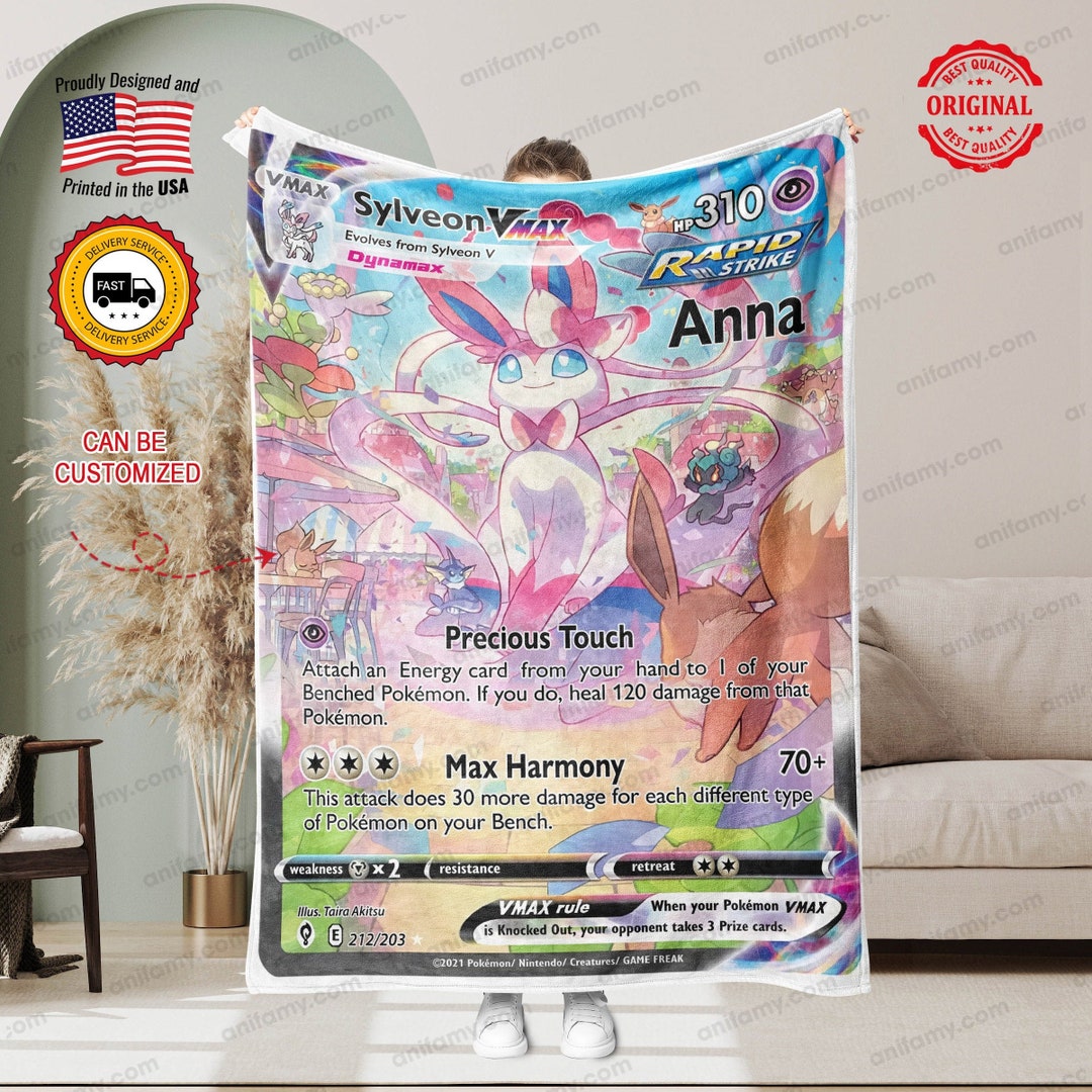 Custom PK Card Sylveon Vmax Blanket Personalized Pokemon Card Blanket ...