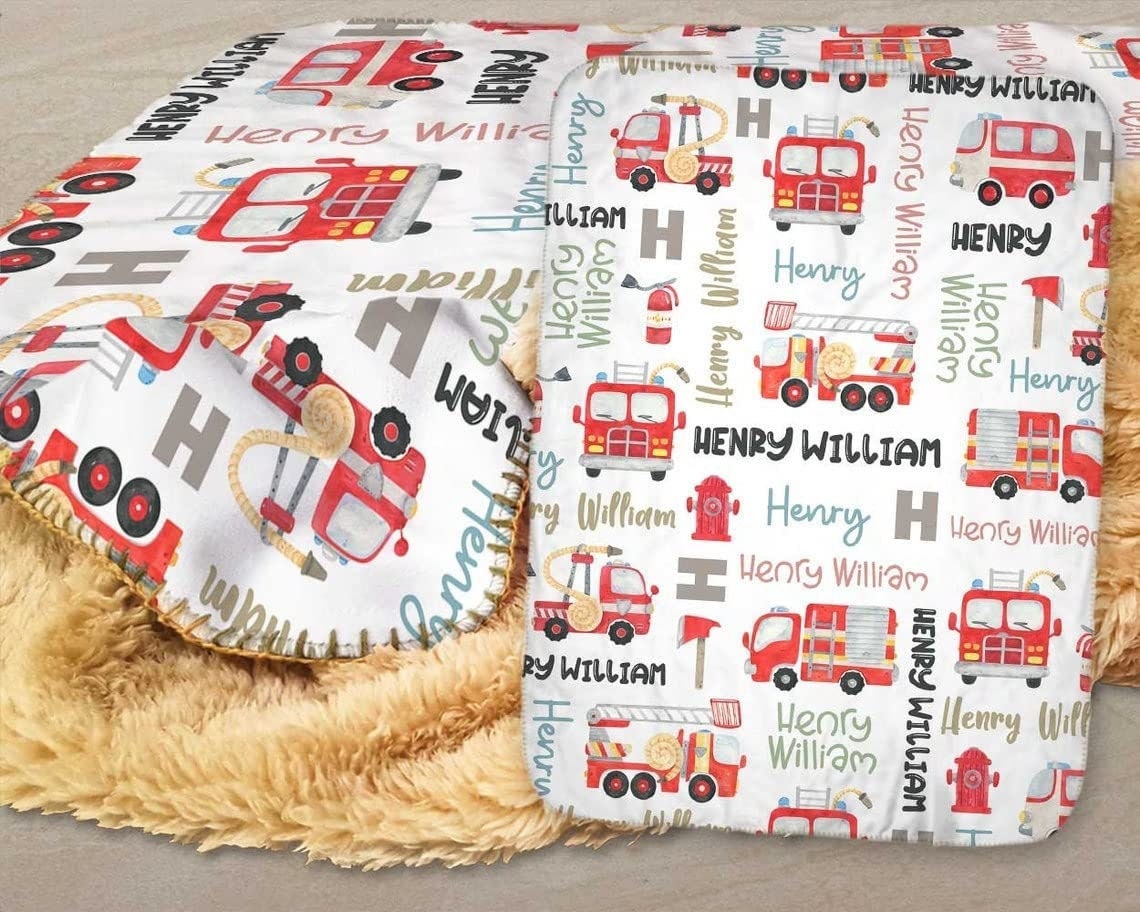 USA MADE Firetruck Baby Blanket Personalized Firemen Baby Boy - Etsy