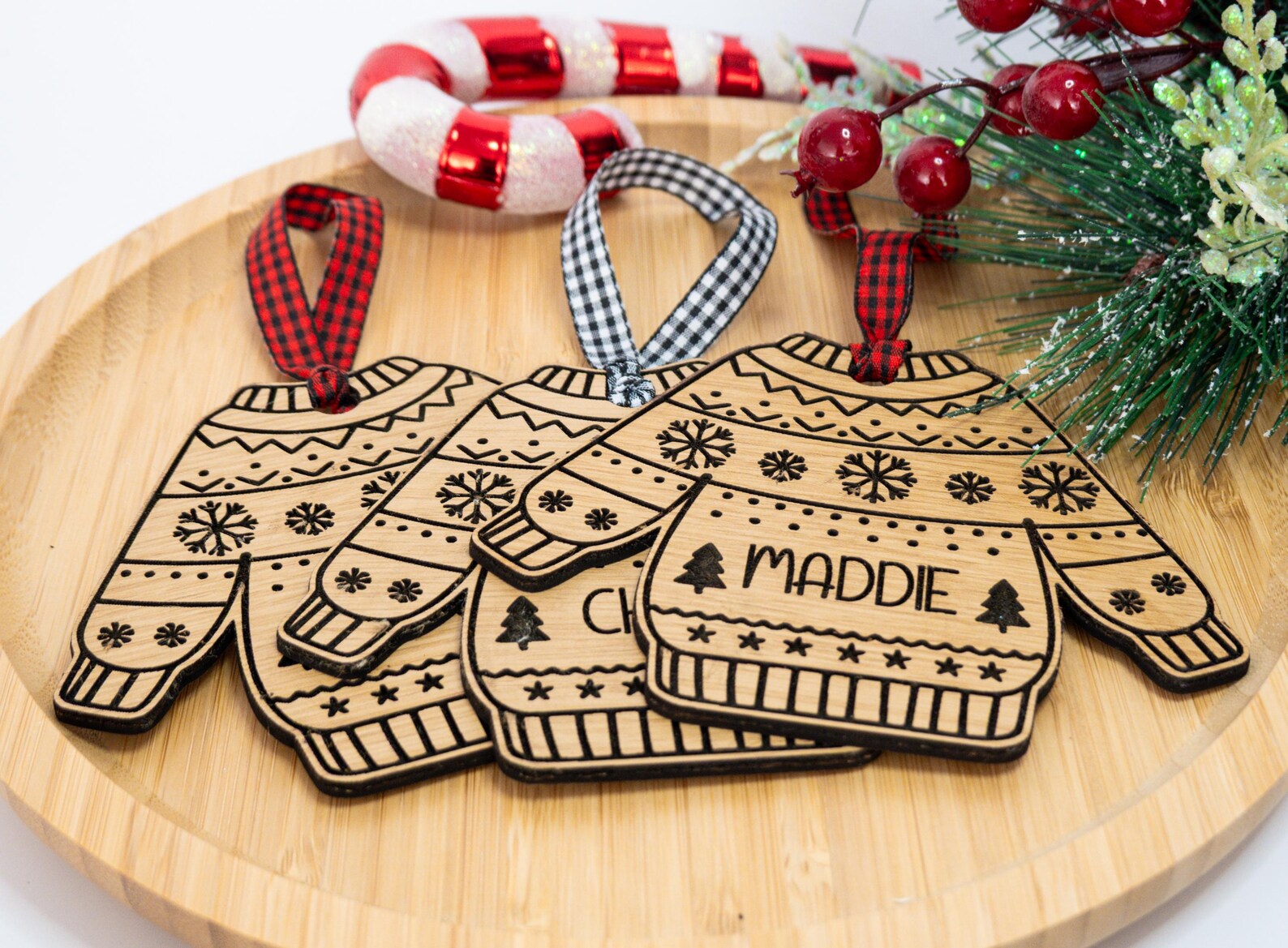 Personalized Wooden Ugly Sweater Ornament | Custom Christmas Name Tag ...